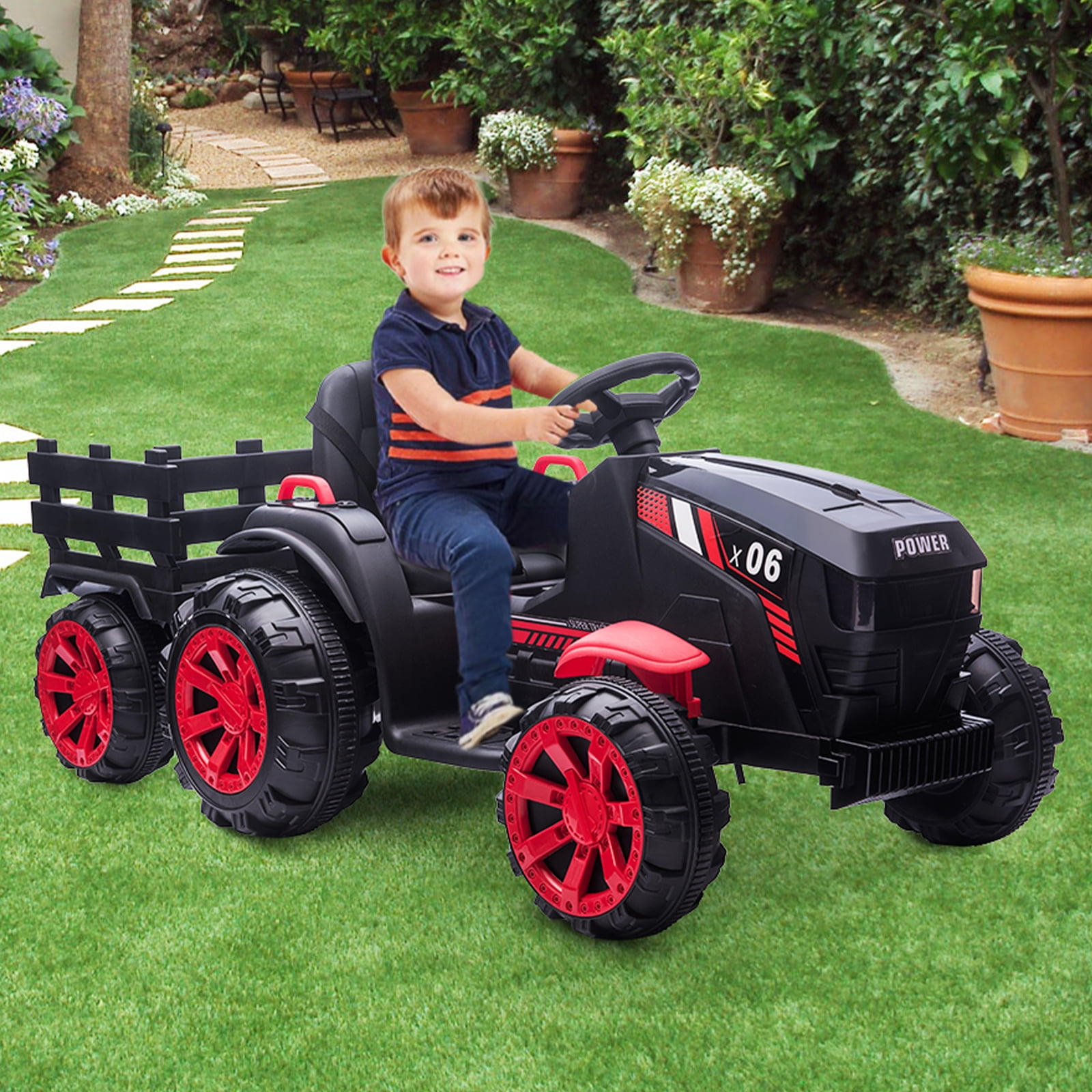 Accreate 12V Kids Ride On Tractor with Trailer, Electric Vehicles Toy ...