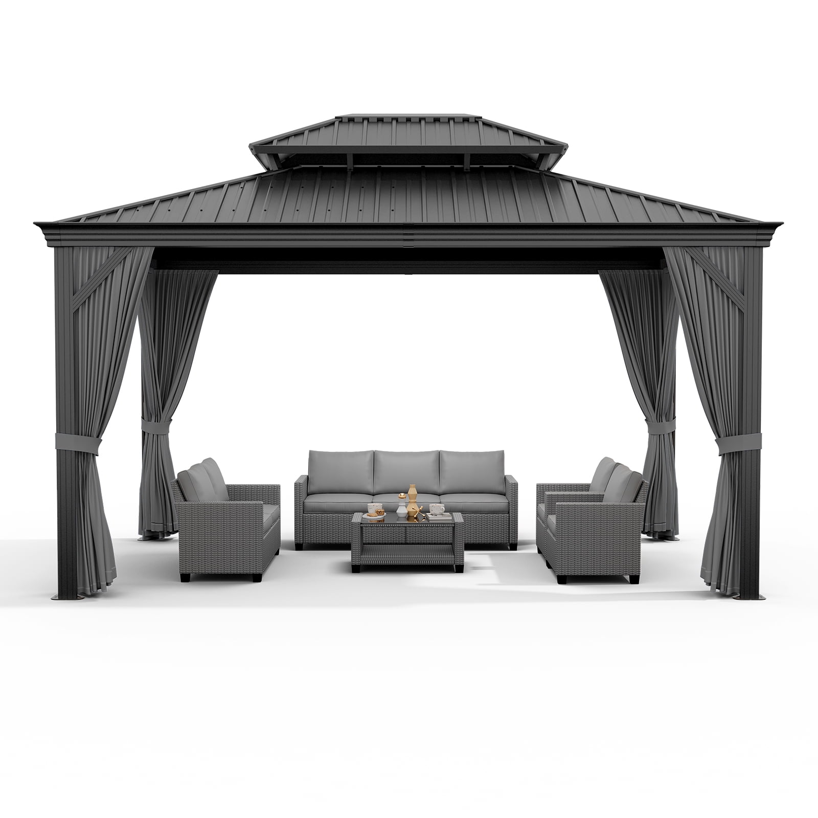 Accreate 12x14 FT Outdoor Galvanised Steel Hardtop Gazebo, Double Roof ...