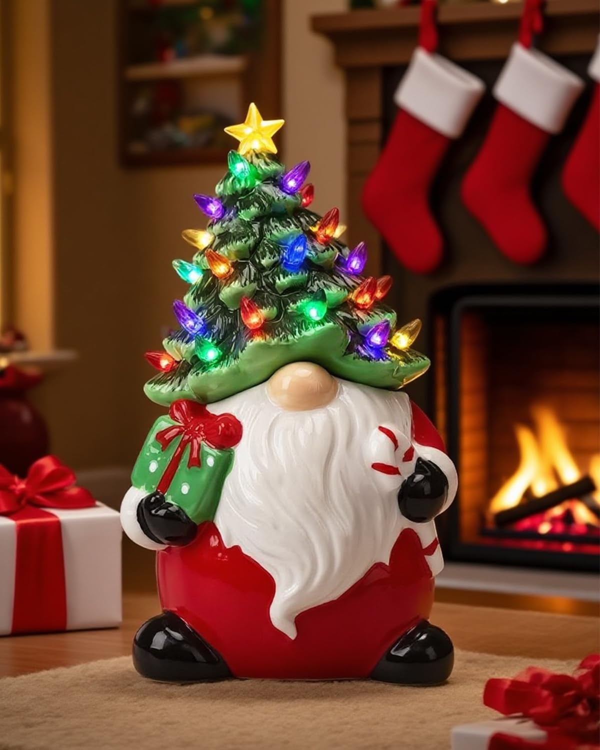 Accreate 13 in Ceramic Santa Christmas Tree, Table Top Decor with 50 ...