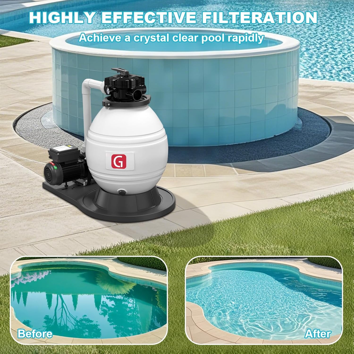 Accreate 16" Sand Filter with 3/4HP Pump, 3800GPH Pool Sand Filter ...