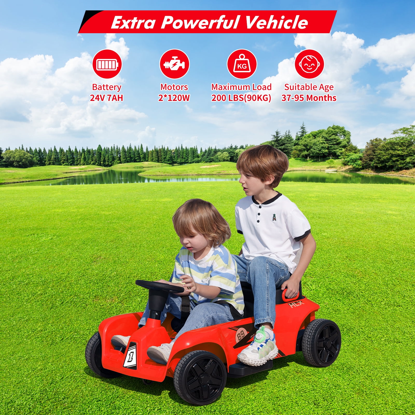 Accreate 24V 2 Seaters Kids Ride On Car Toy with Remote Control for ...