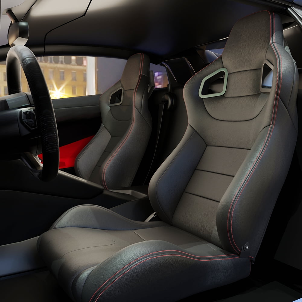 Accreate 2Pcs Universal Bucket Racing Seats PVC Leather Ergonomic ...