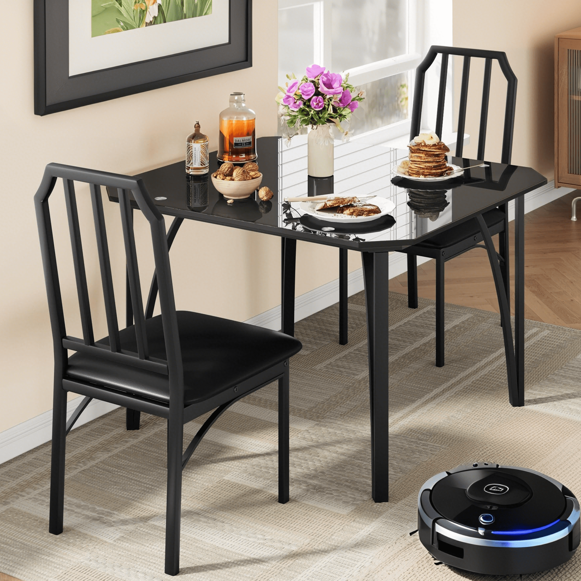 Accreate 3 Piece Glass Dining Table and Chairs, Chamfered Design, Space ...