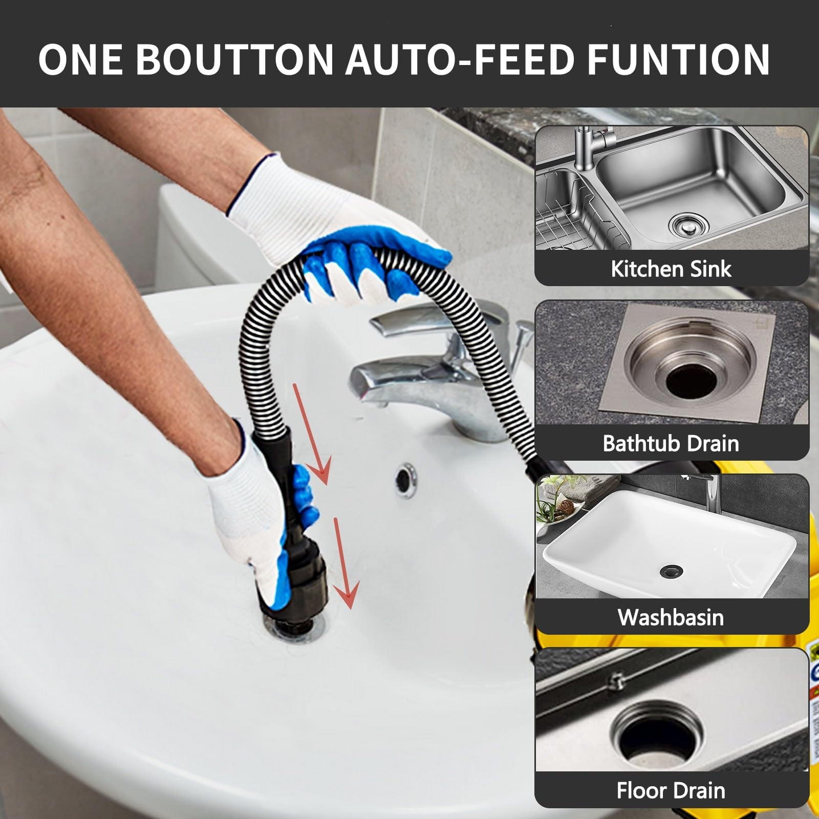 Accreate 30Ft Drain Snake Drain Cleaner Machine Auto-feed Electric ...