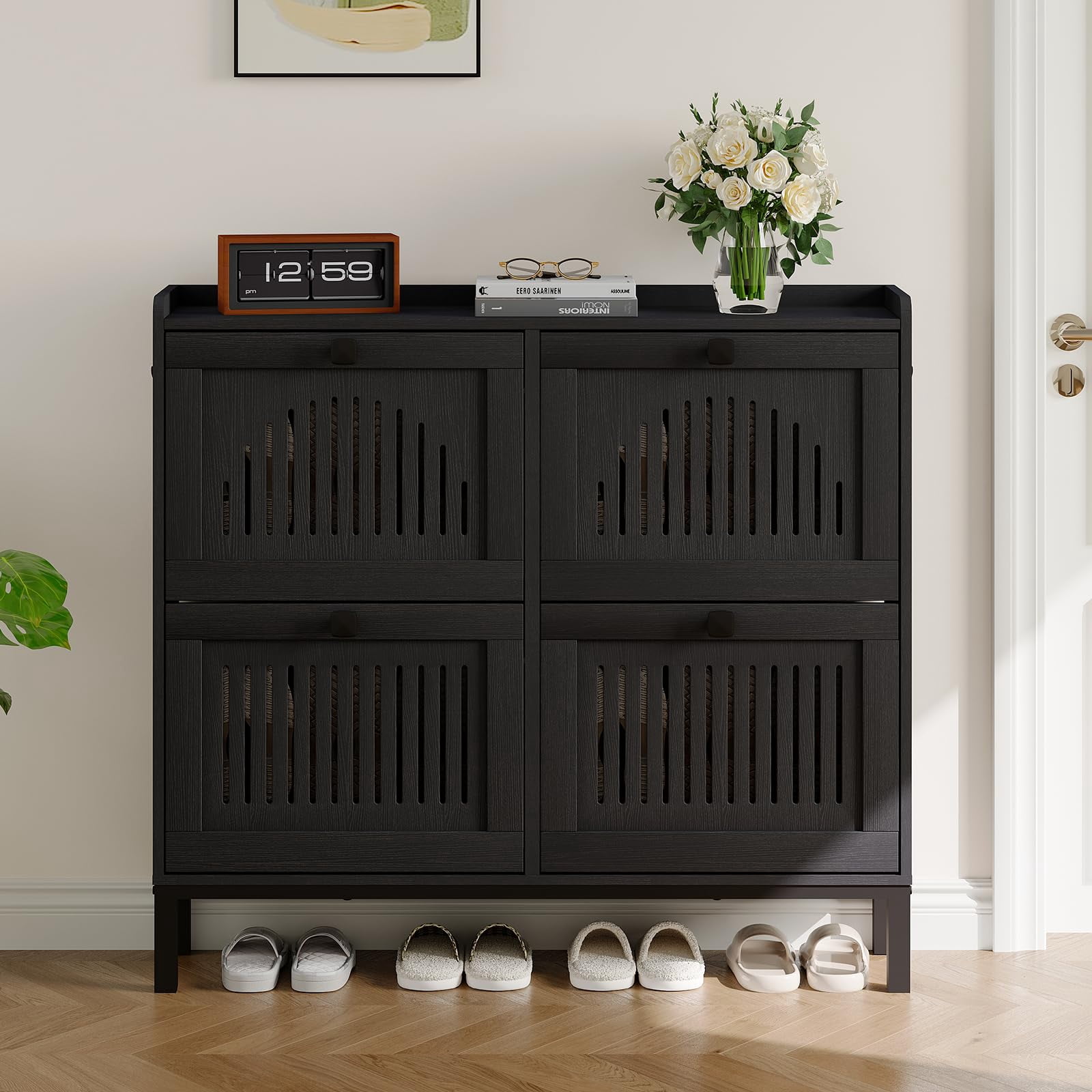 Accreate 4 Flip Drawer Shoe Cabinet with Adjustable Shelves, Hidden ...