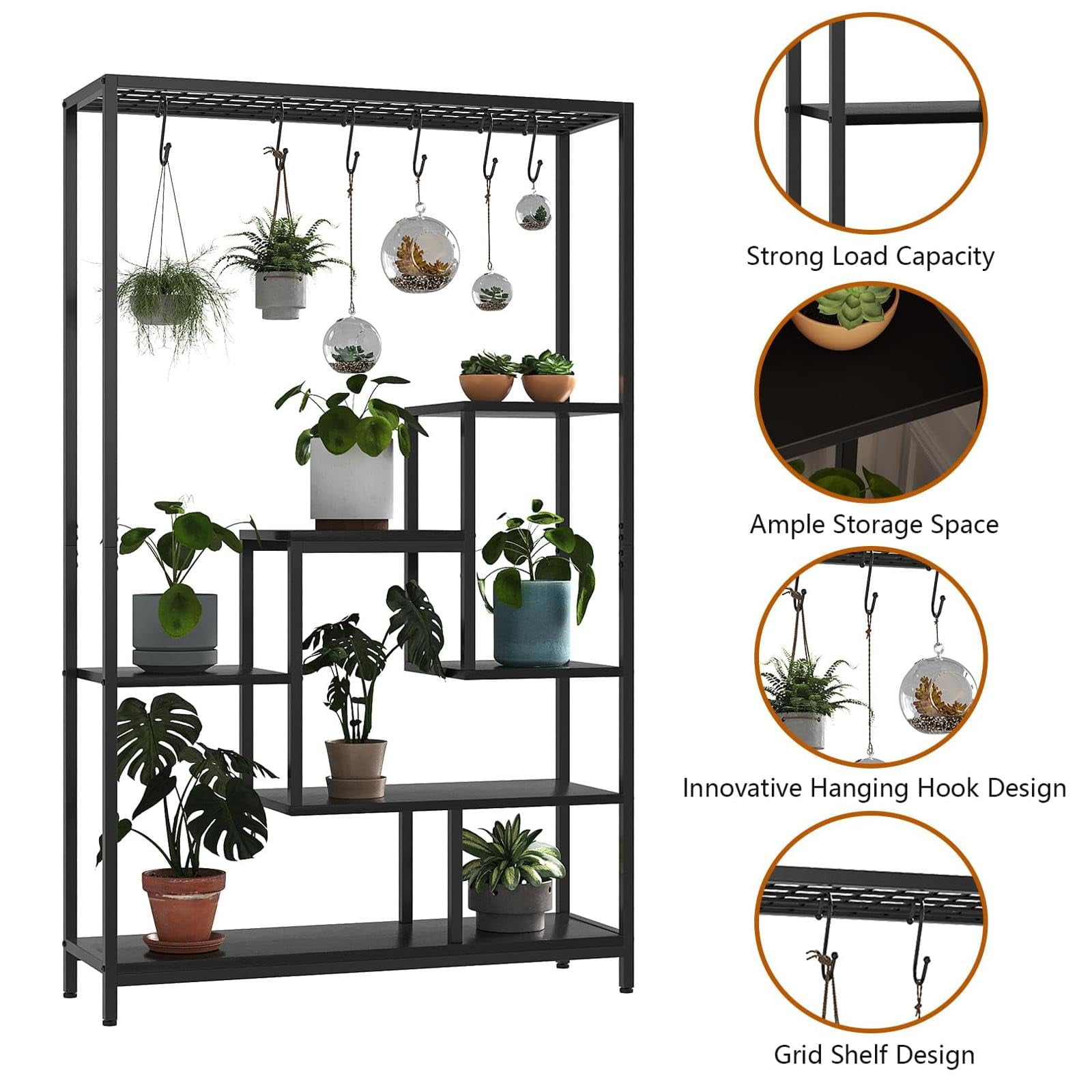 Accreate 5-Tier Tall Indoor Plant Stand with Hanging Hooks 70.9" Large ...