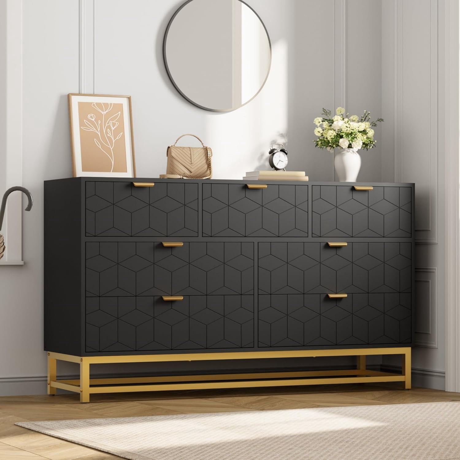 Accreate 53.5 inch Wide Dresser for Bedroom Modern 7 Drawer Triple ...