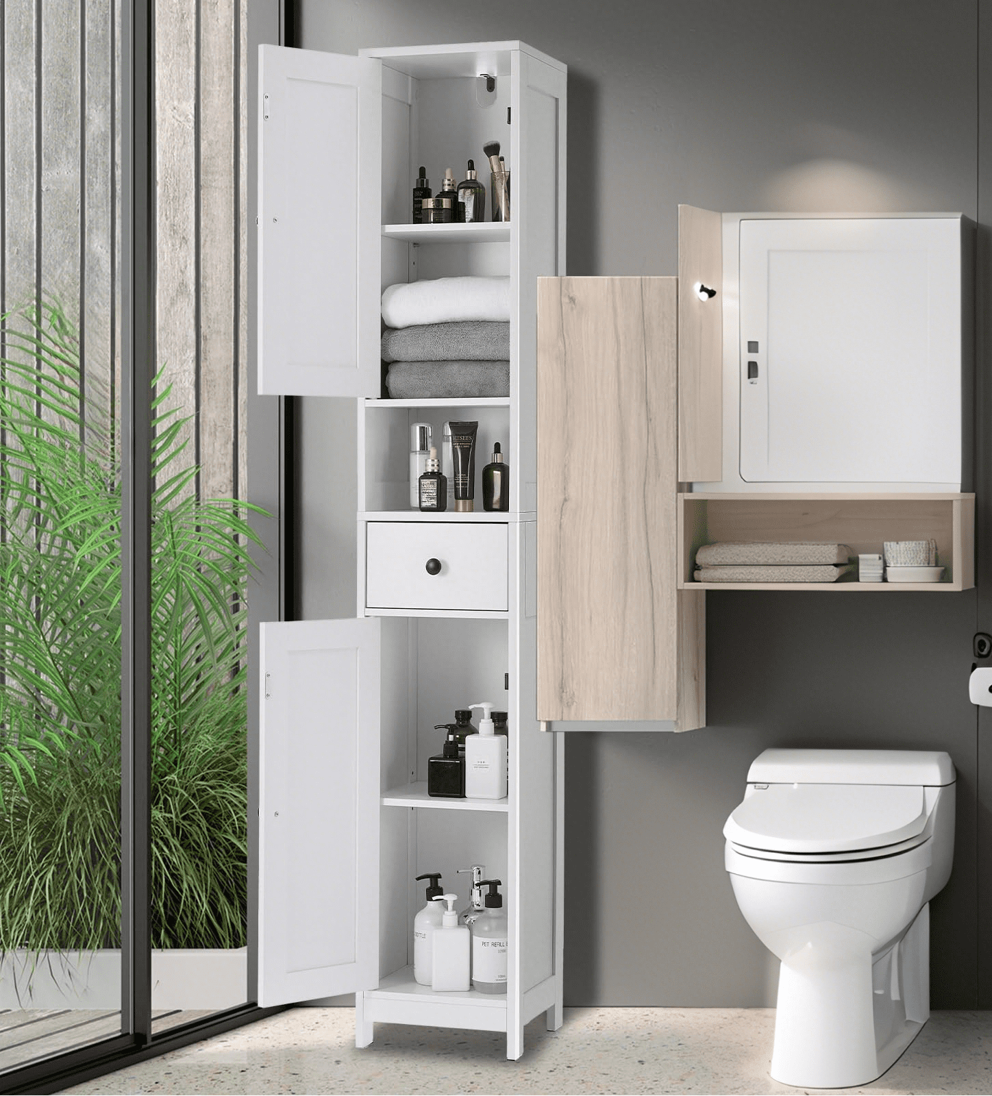 Accreate 68" Tall Over Toilet Storage Cabinet, Slim Bathroom Shelf ...