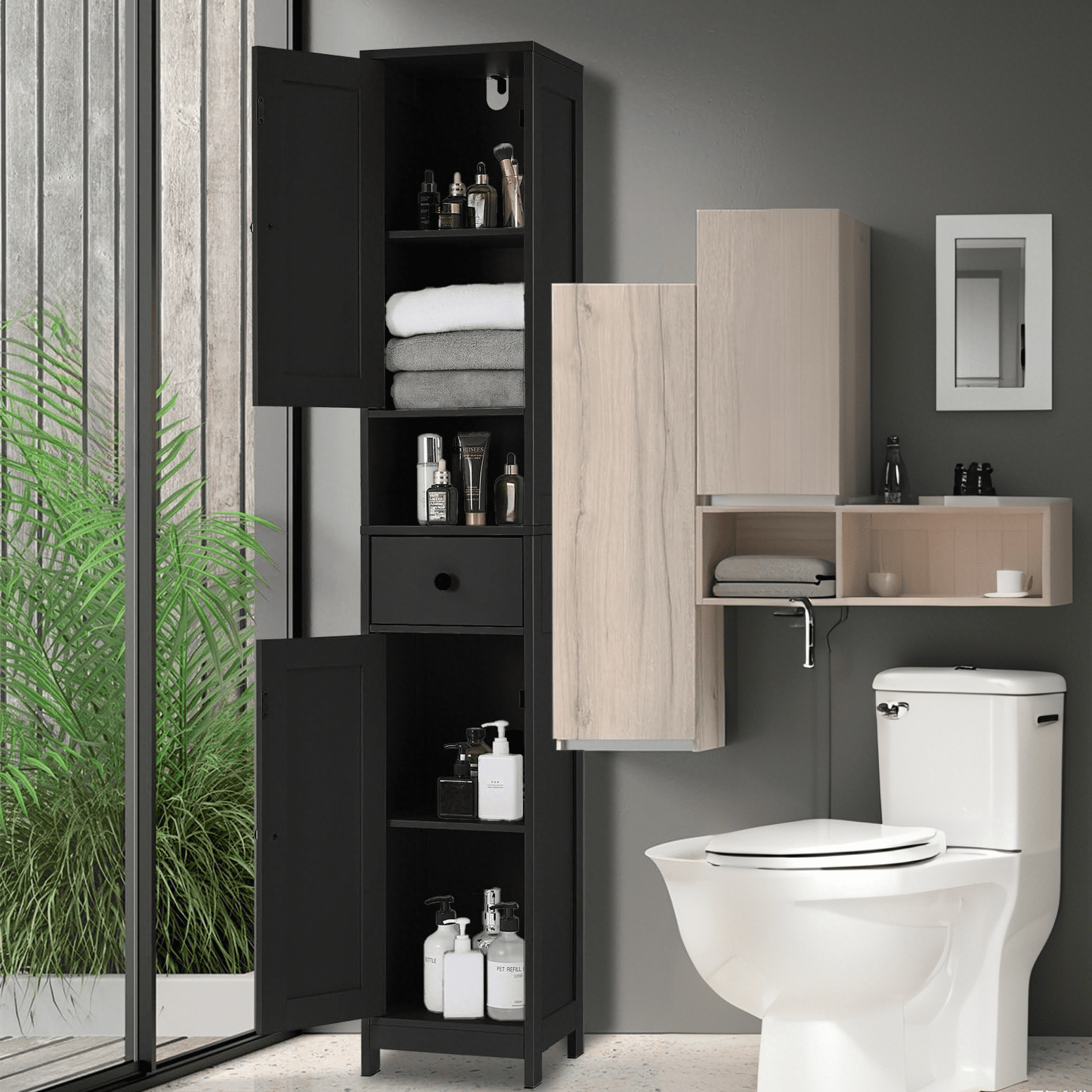 Accreate 68" Tall Over Toilet Storage Cabinet, Slim Bathroom Shelf ...