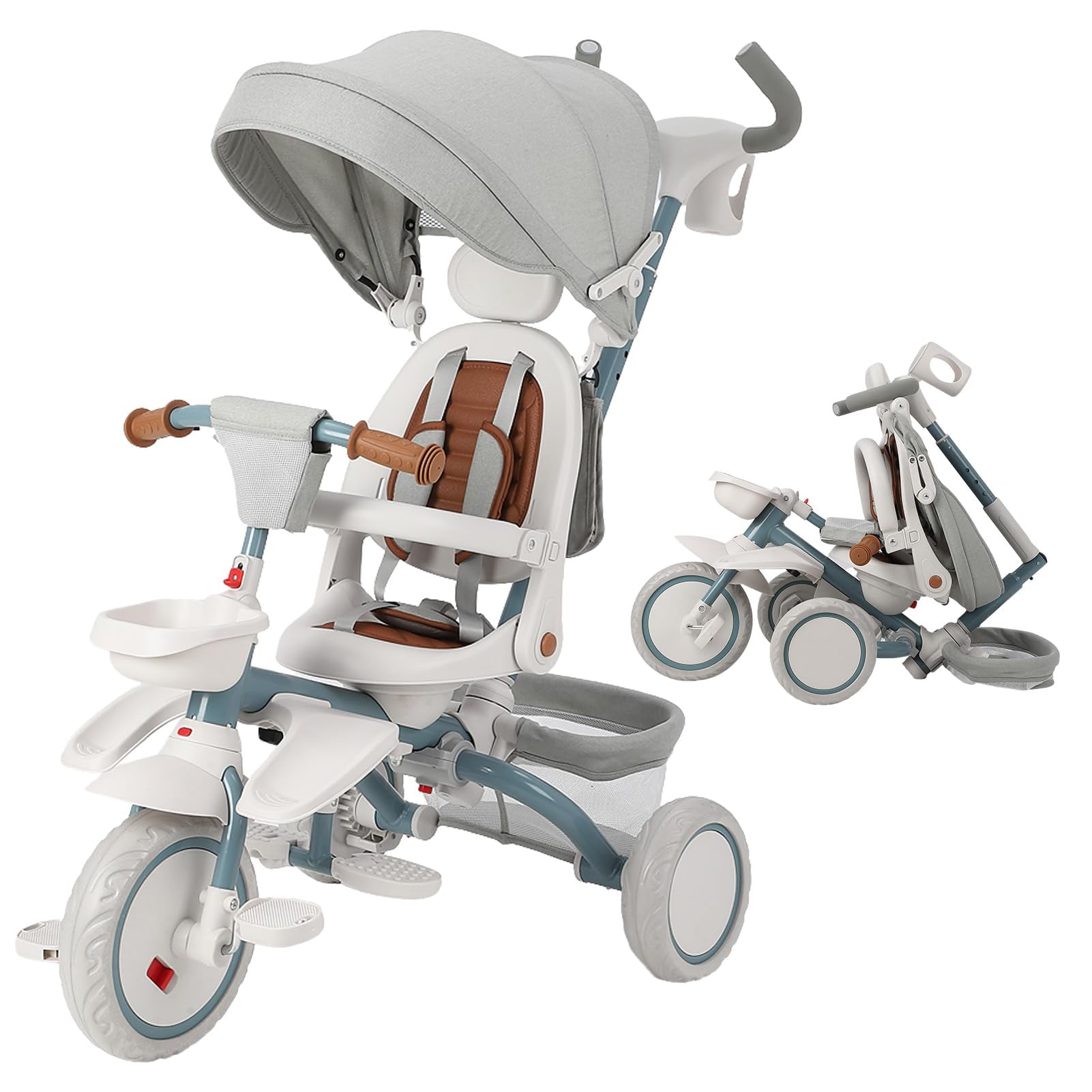 Accreate 7 in 1 Baby Tricycle for 1-5 Year Old, Toddler Trike with ...