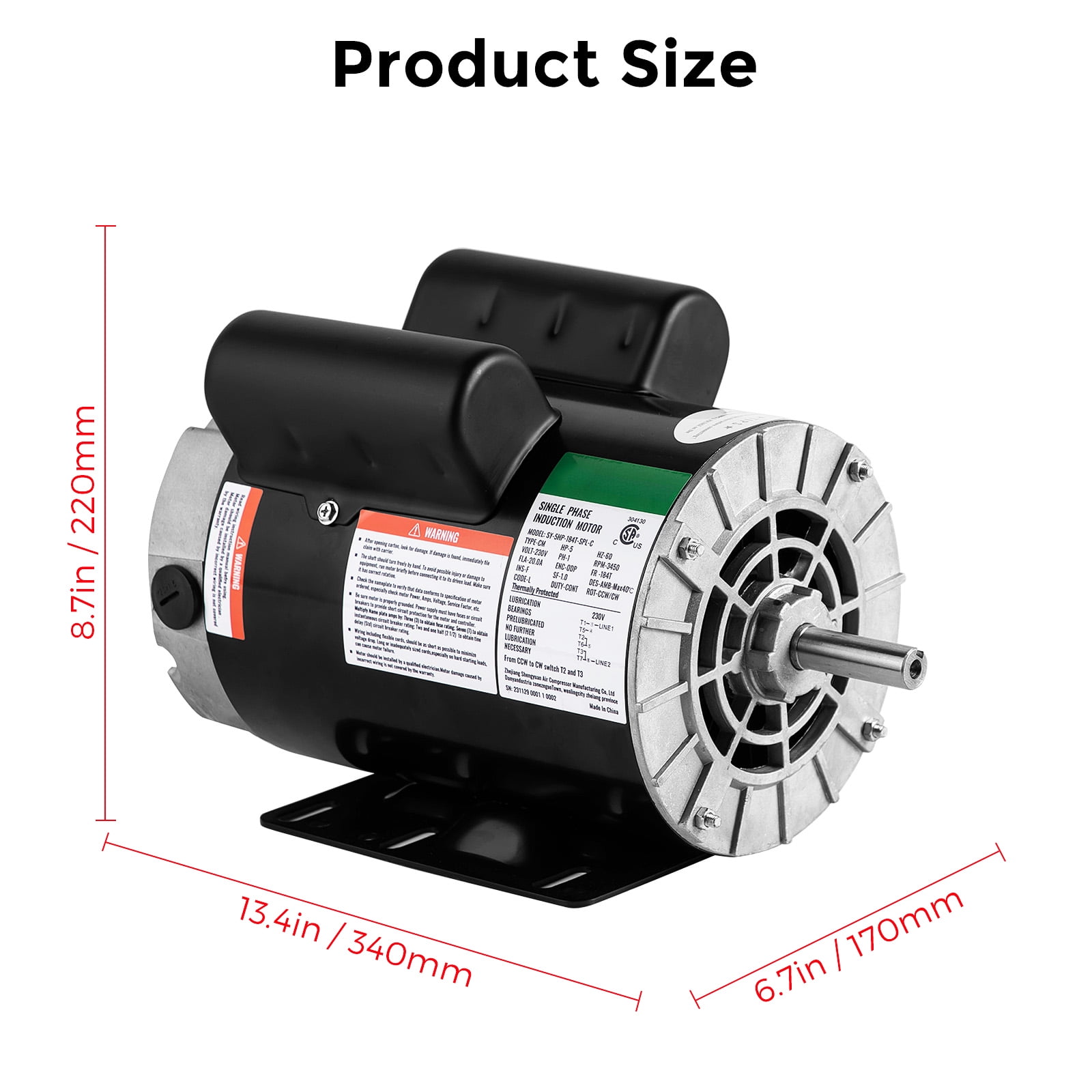 Accreate Air Electric Compressor Motor (ODP) 5HP 3450 RPM 5/8"/CW/CCW ...