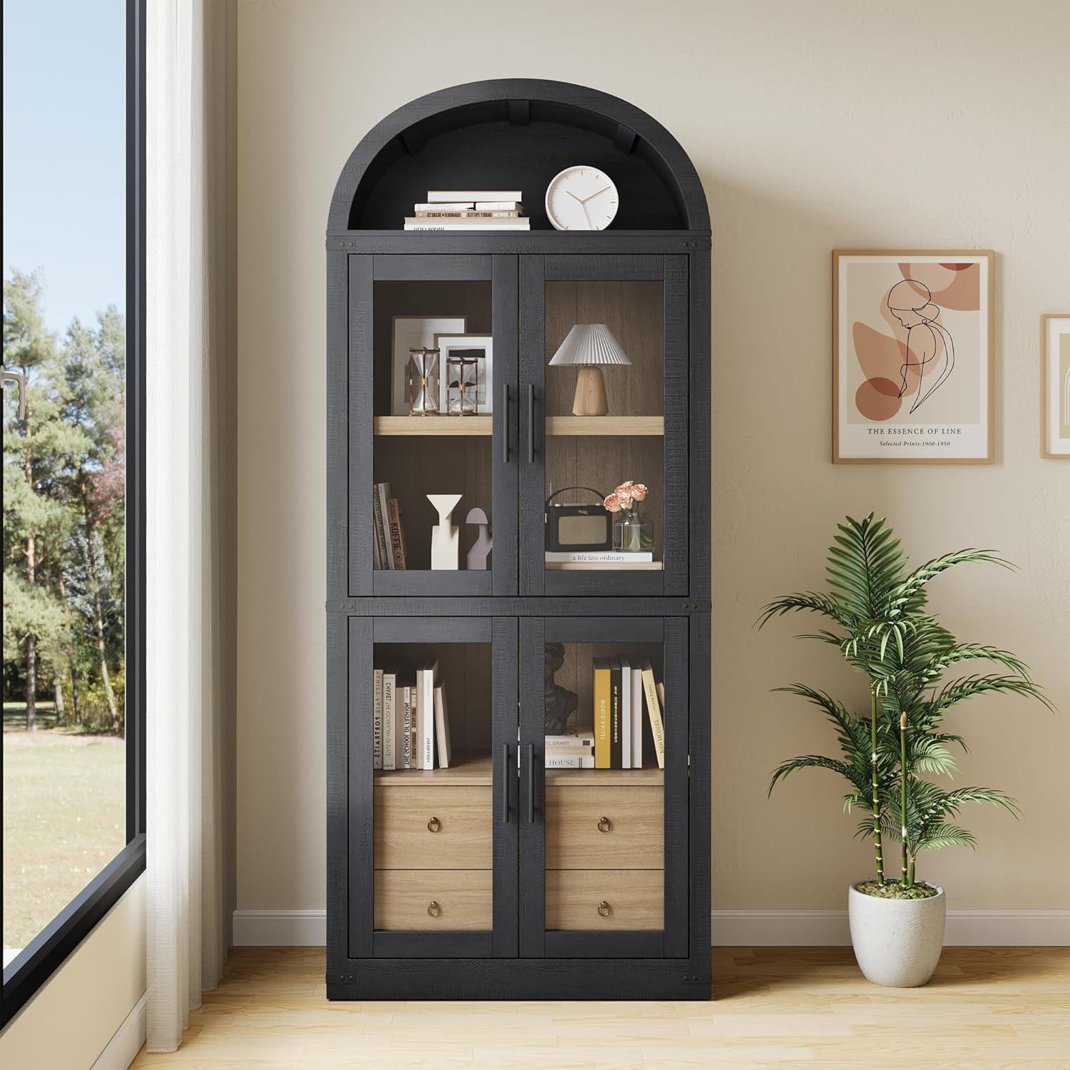 Accreate Arched Bookshelf with Doors and Drawers Farmhouse Bookcase 15 ...