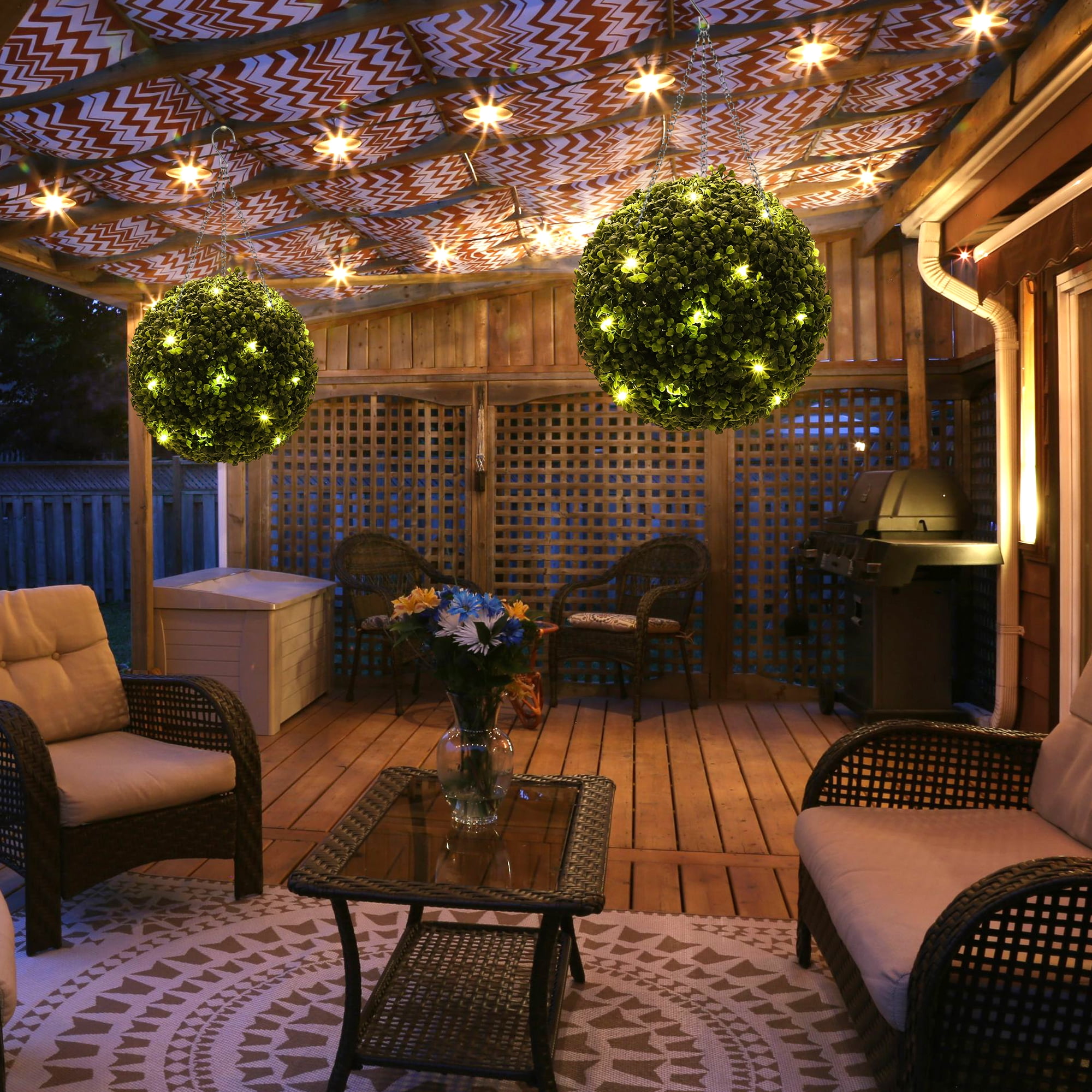 Accreate Artificial Plant Topiary Ball, Faux Boxwood Balls with LED ...