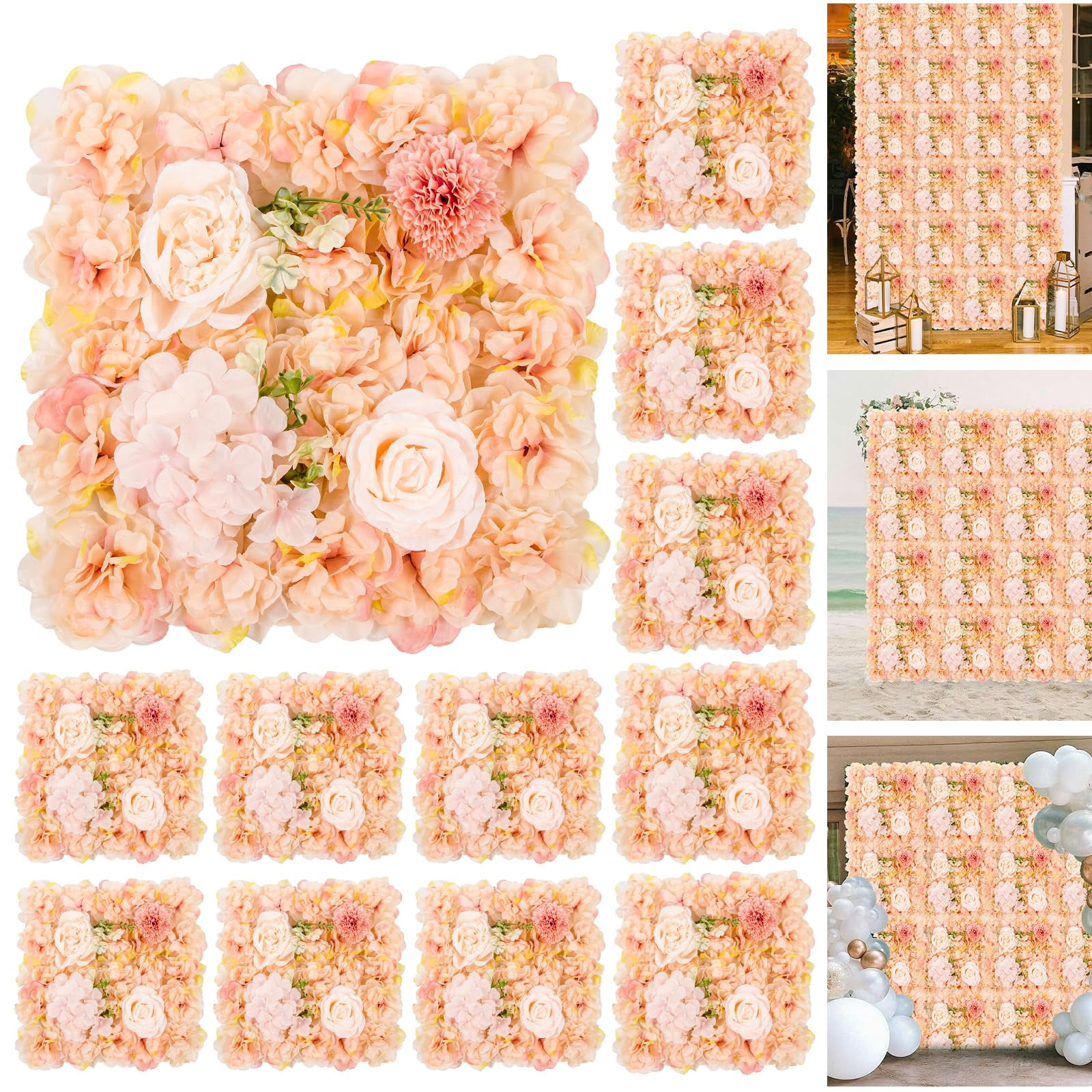 Accreate Artificial Rose Flower Wall Panels (12-Pack), 15"X15 ...