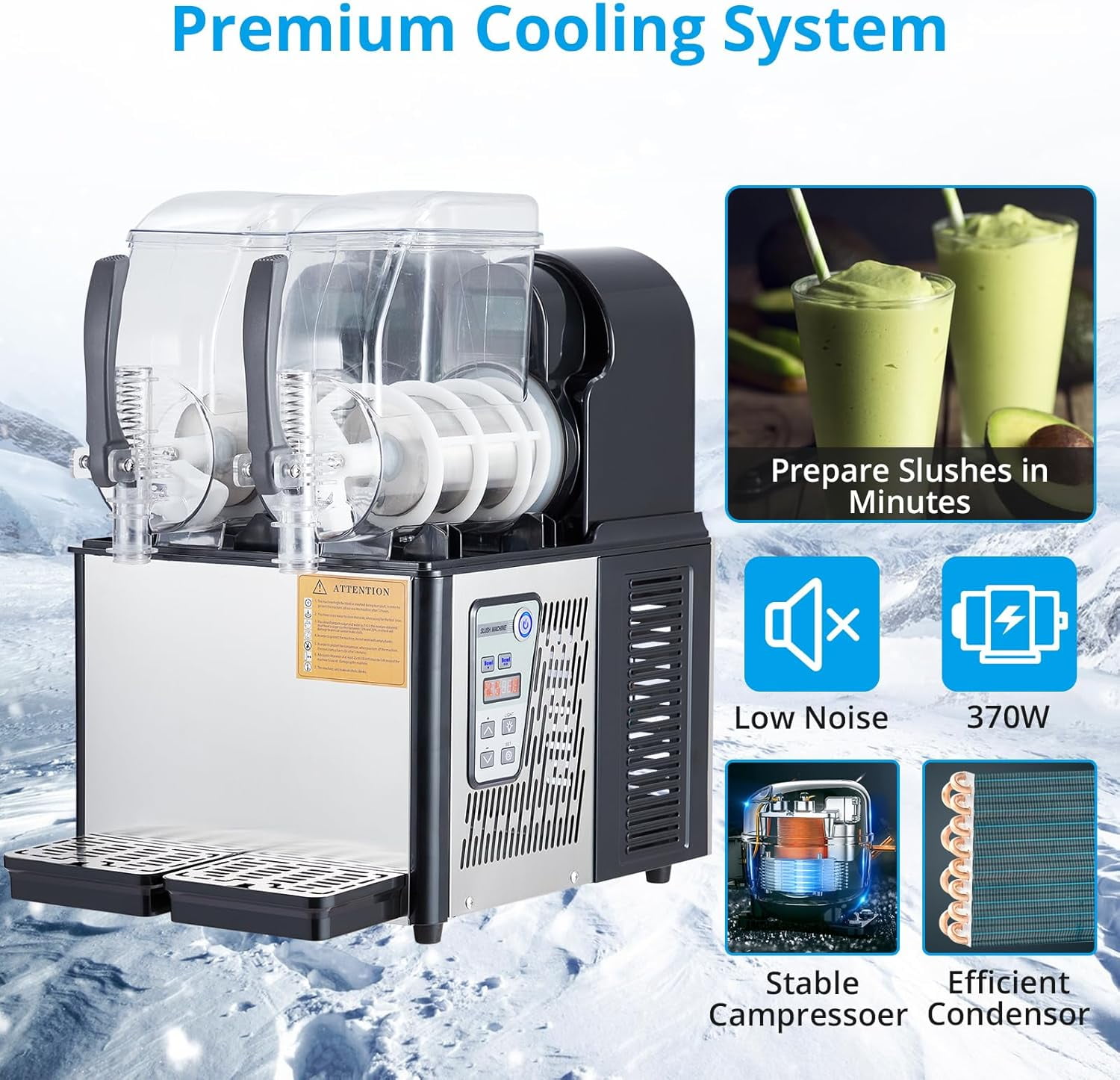 Accreate Commercial Slushie Machine - 4Lx2 Dual Tanks, 370W, Self ...