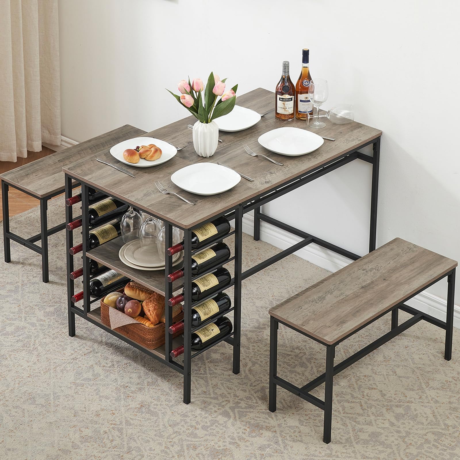Accreate Compact Dining Table Set for 4 with Wine Rack and 2-Tier ...