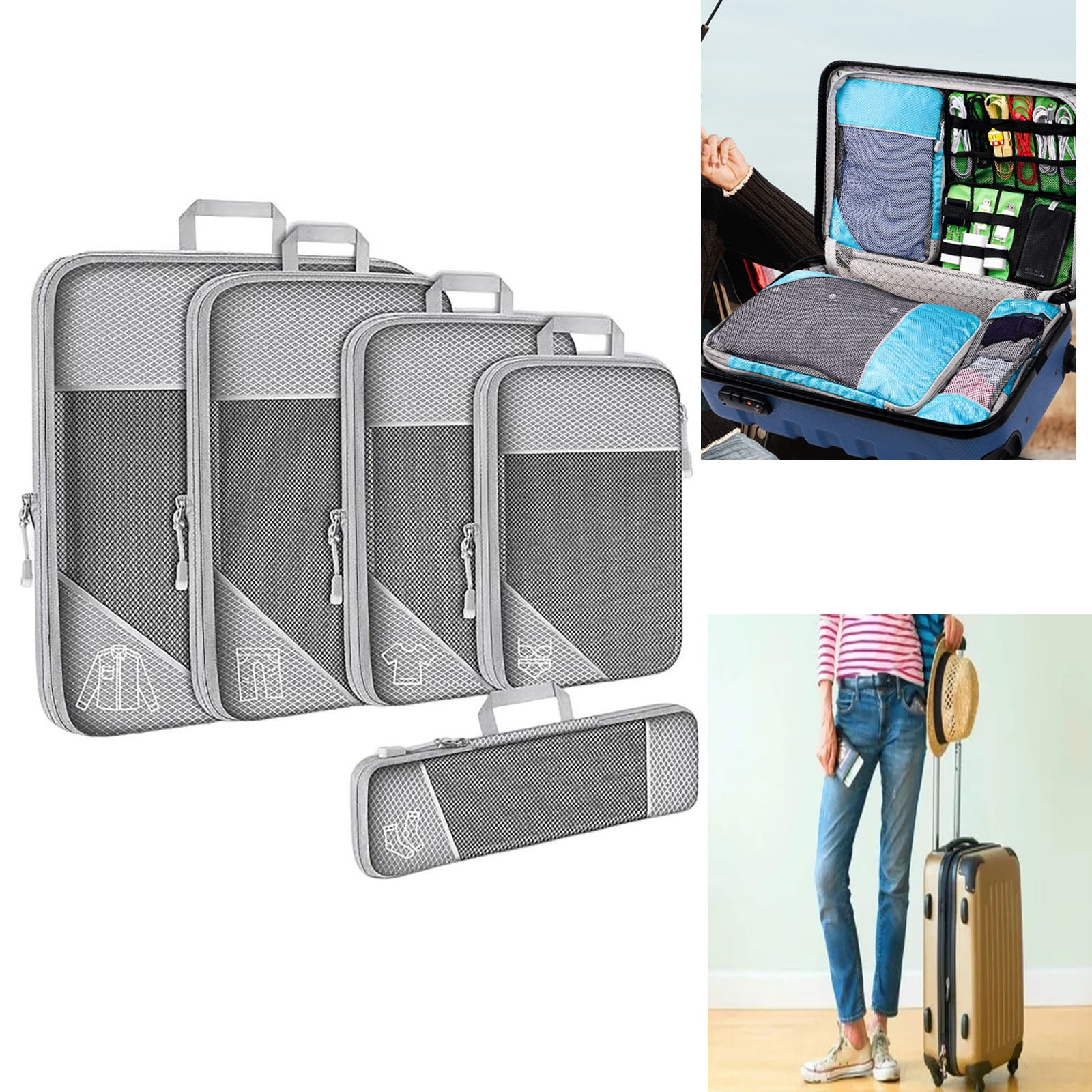 Accreate Compression Packing Cubes – 5 Pack Luggage Organization Cubes with Mesh & Double ...