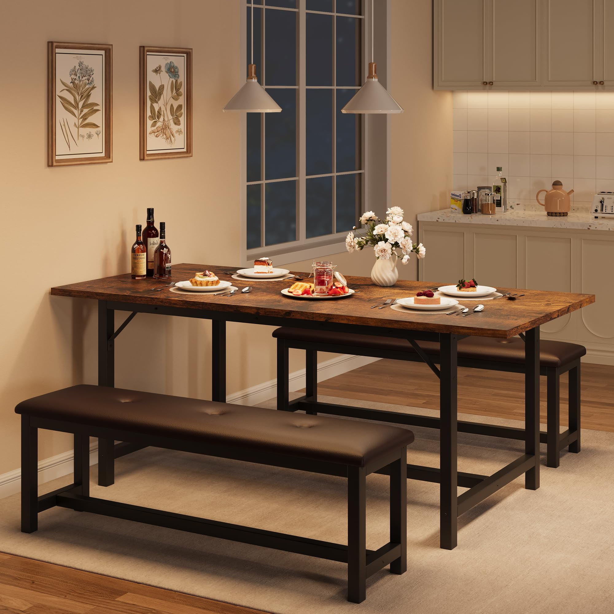 Accreate Dining Table Set for 4-6, 3 Piece Large Extendable Kitchen ...