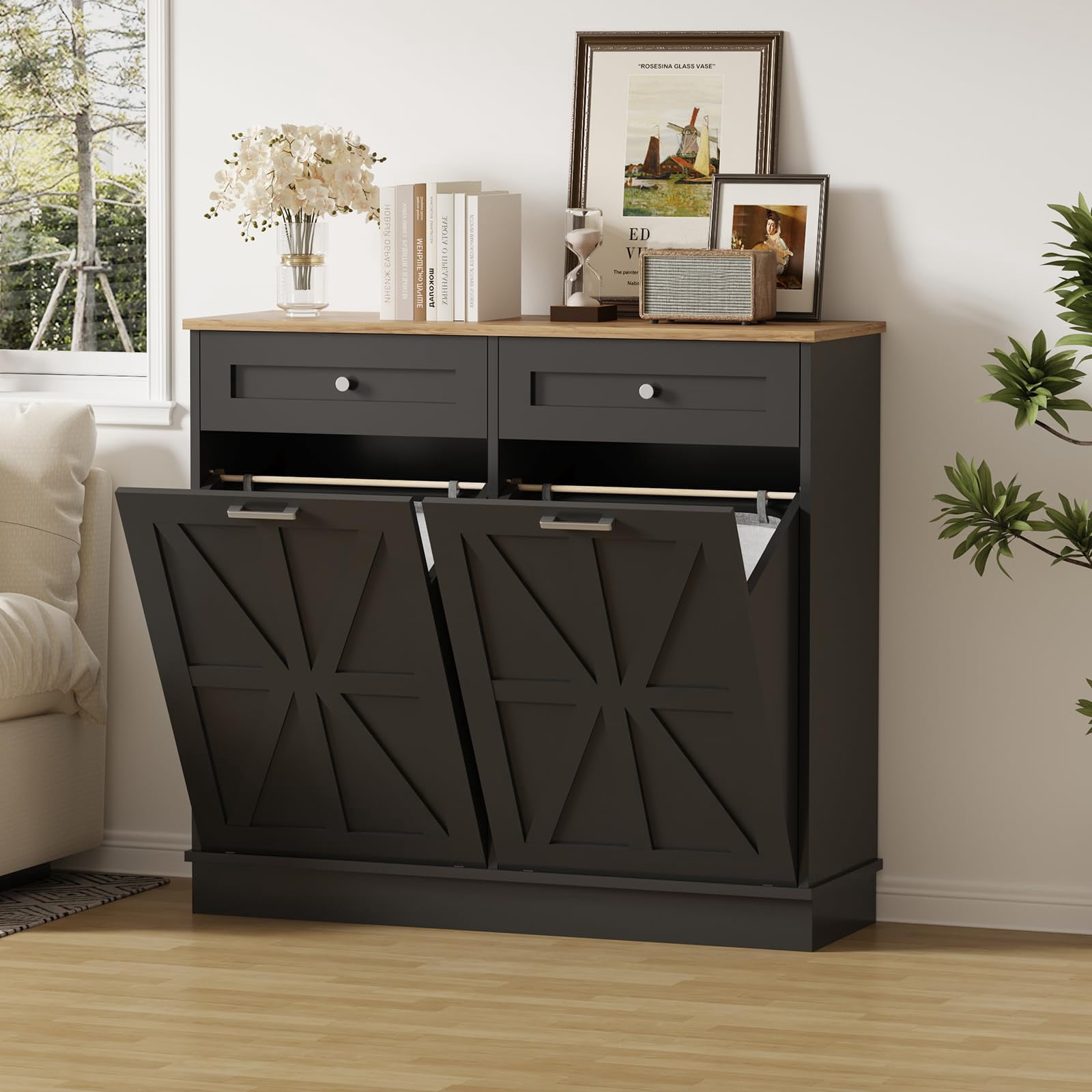 Accreate Double Tilt Out Trash Cabinet - 2 x 10 Gal Hidden Garbage Can ...