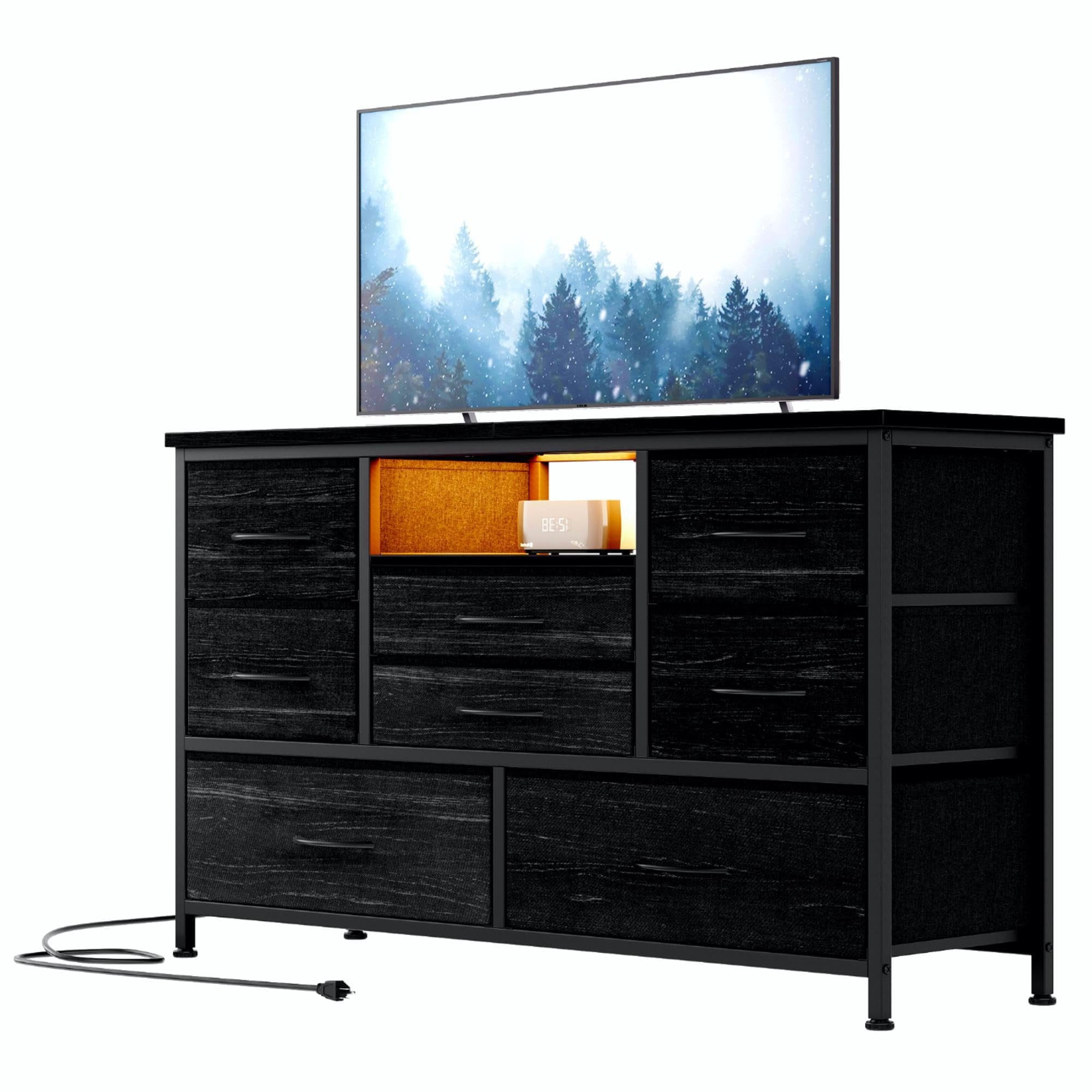 Accreate Dresser TV Stand with Power Outlet & LED for 55'' TV, Long ...