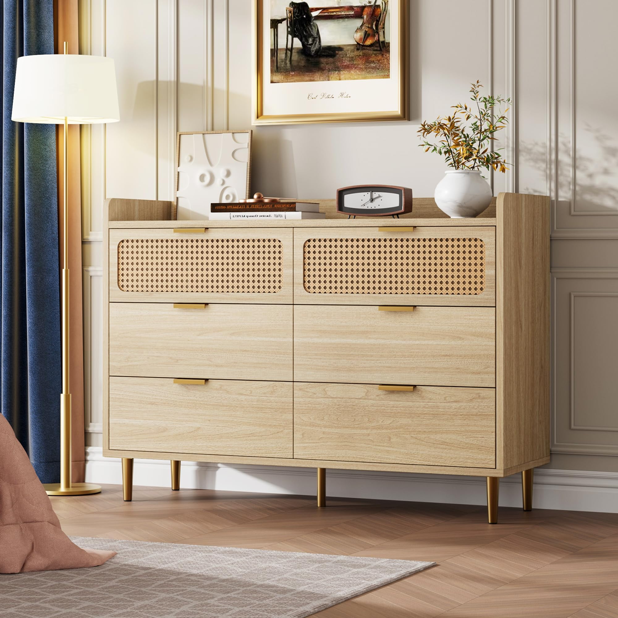 Accreate Dresser TV Stand with Railed Edge, 6 Drawer Double Dresser ...
