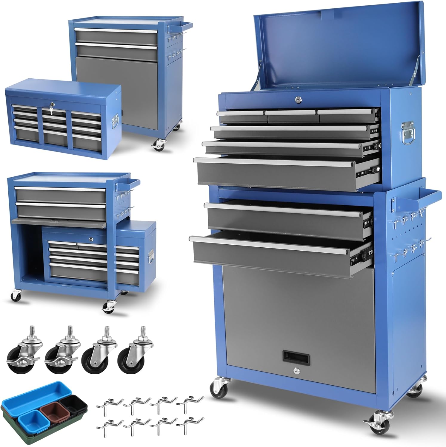 Accreate Durable 2-in-1 Tool Chest with Lock & Casters, 8 Drawers and ...
