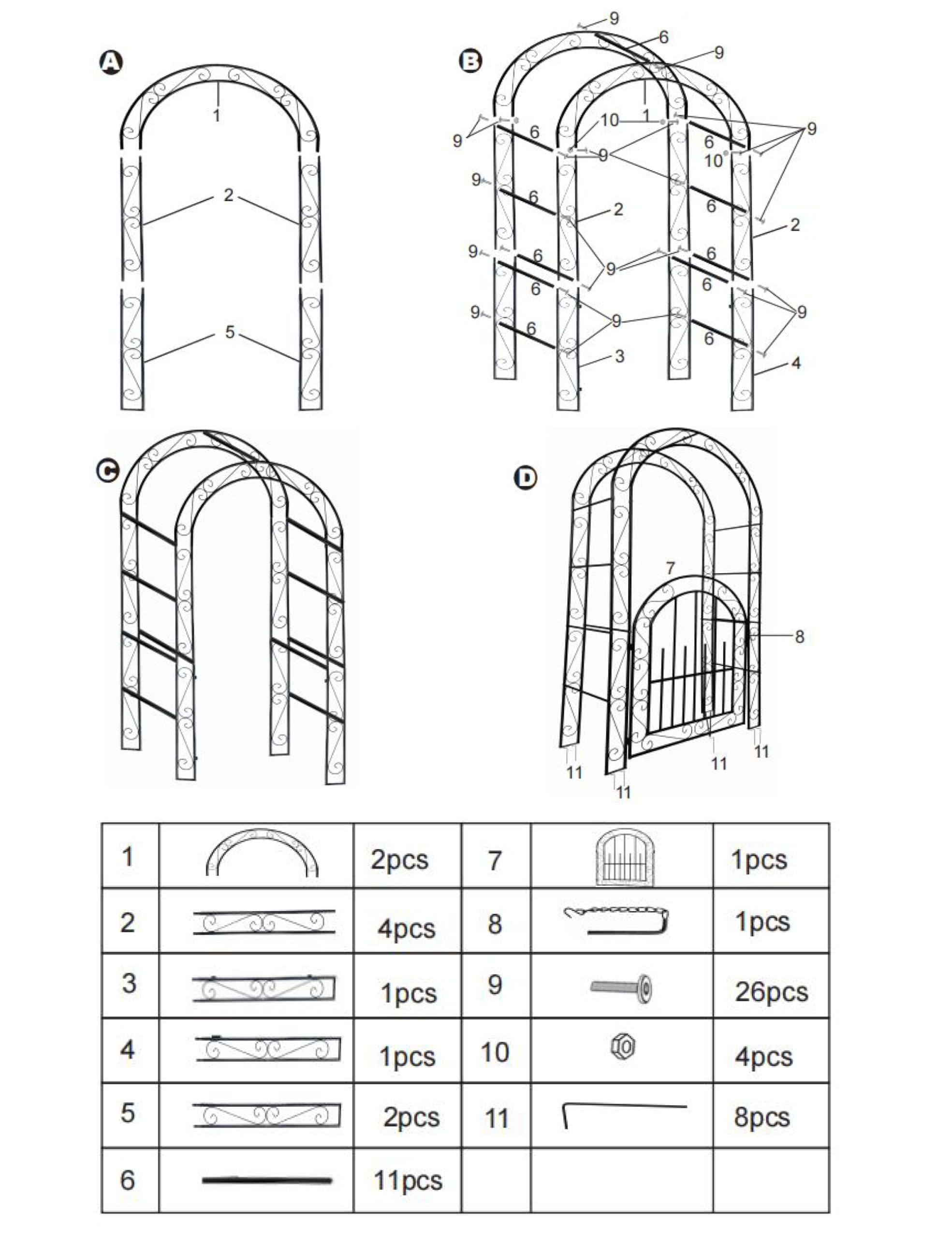 Accreate Easy Assemble 8FT Tall Garden Arch - No Tools Needed Steel ...