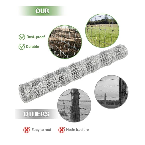 YESON 5ftx164ft Heavy Zinc Coating Cattle Fence, Galvanized Field Wire Fencing Deer Fence, Goat ...