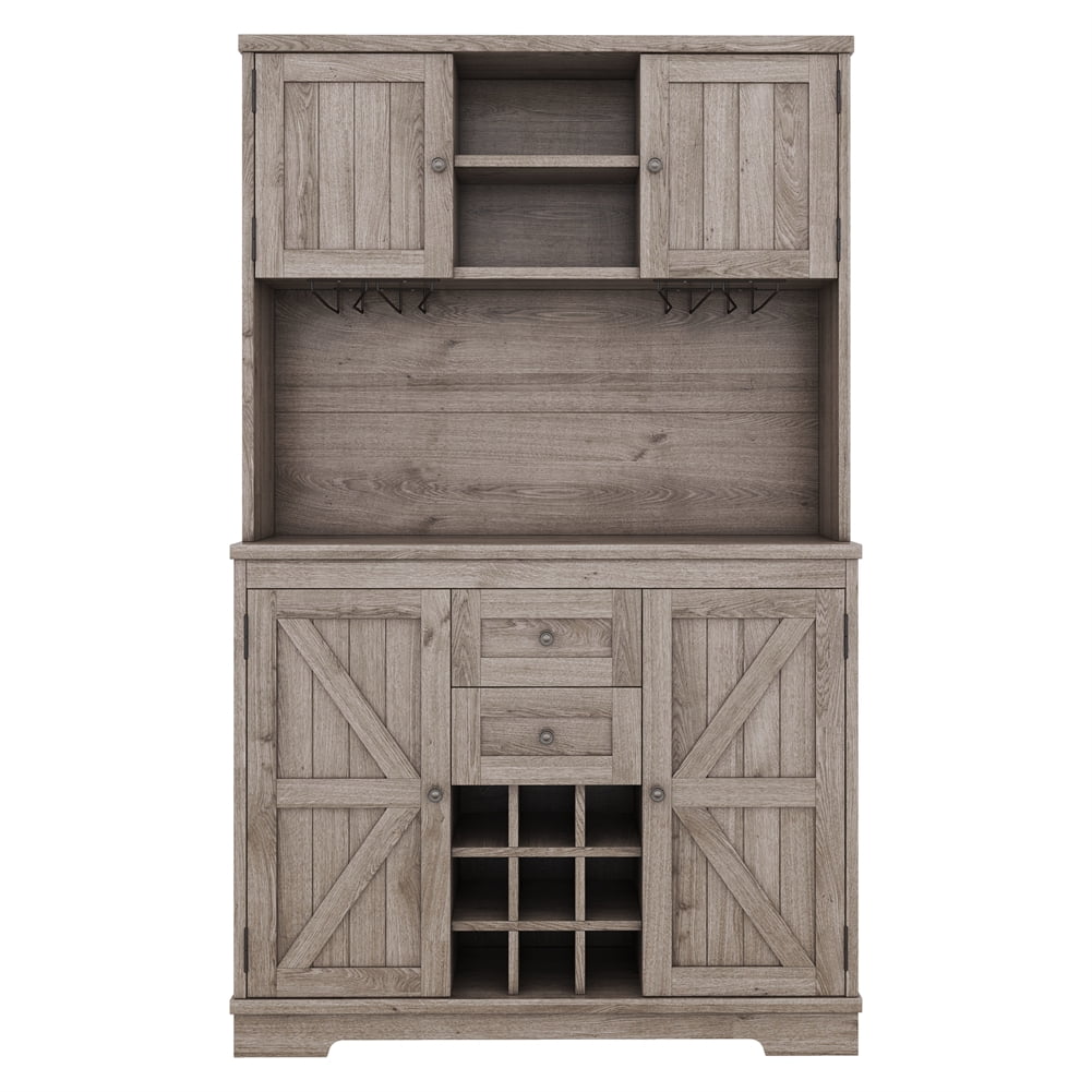 Accreate Farmhouse Coffee Bar Cabinet With 2 Drawers, 74" Wine Bar ...