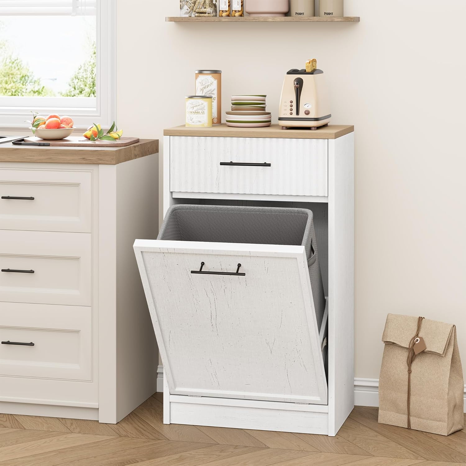 Accreate Fluted Tilt Out Trash Can Cabinet, Hidden Garbage Can Cabinet ...