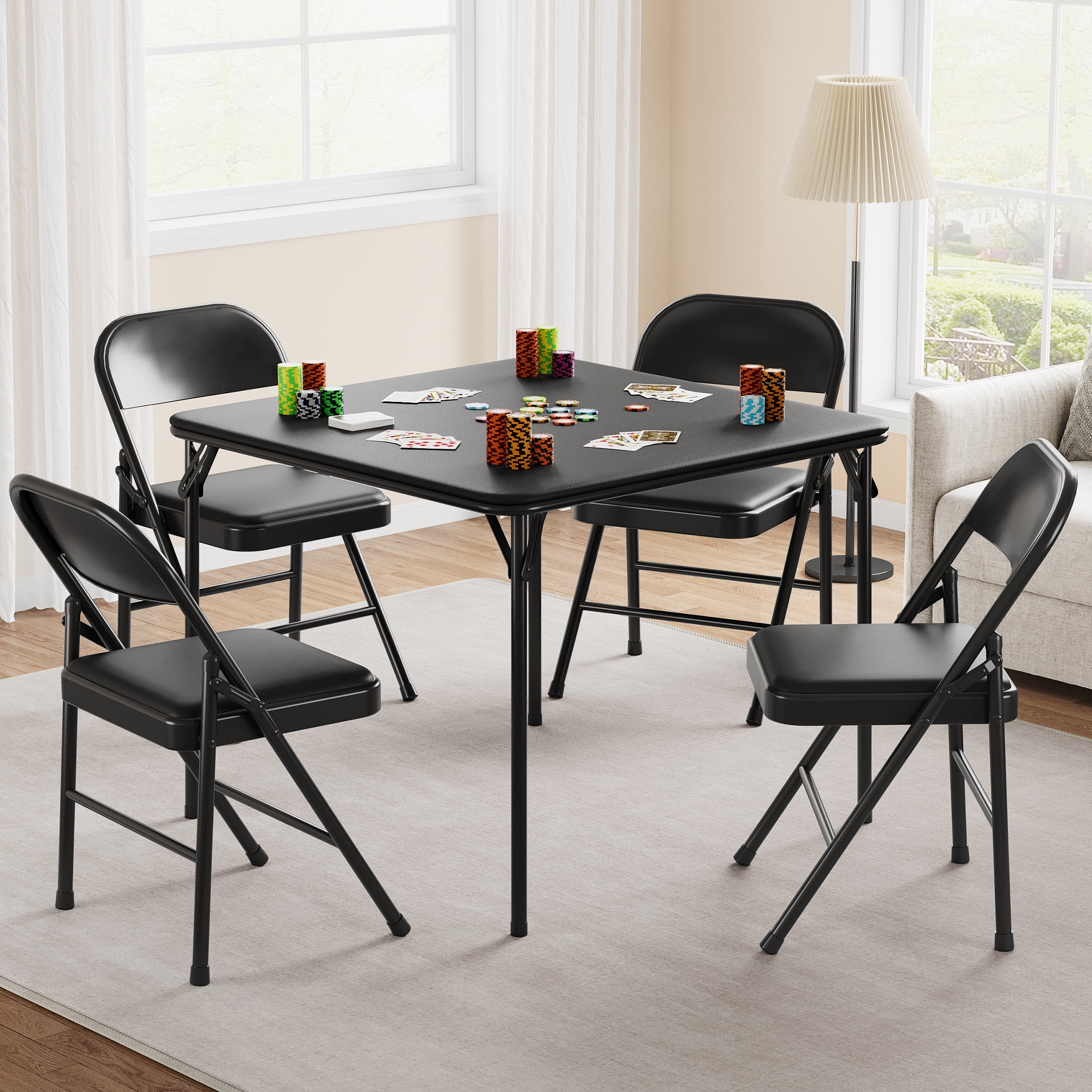 Accreate Folding Table and Chair Set of 5, 33.6 in Portable Square ...