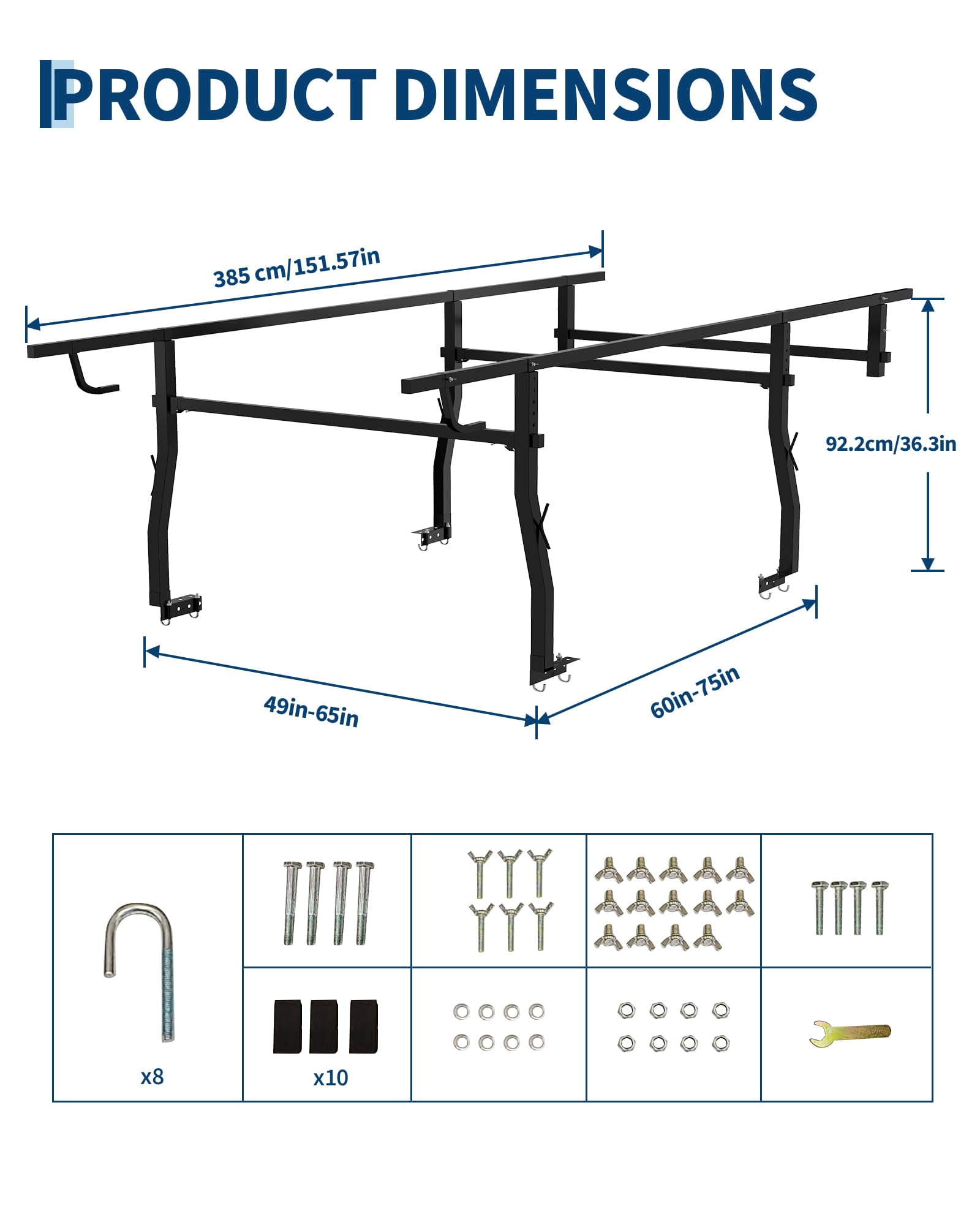 Accreate Full Size Steel Truck Ladder Rack, 1000lbs Universal Over-Cab ...