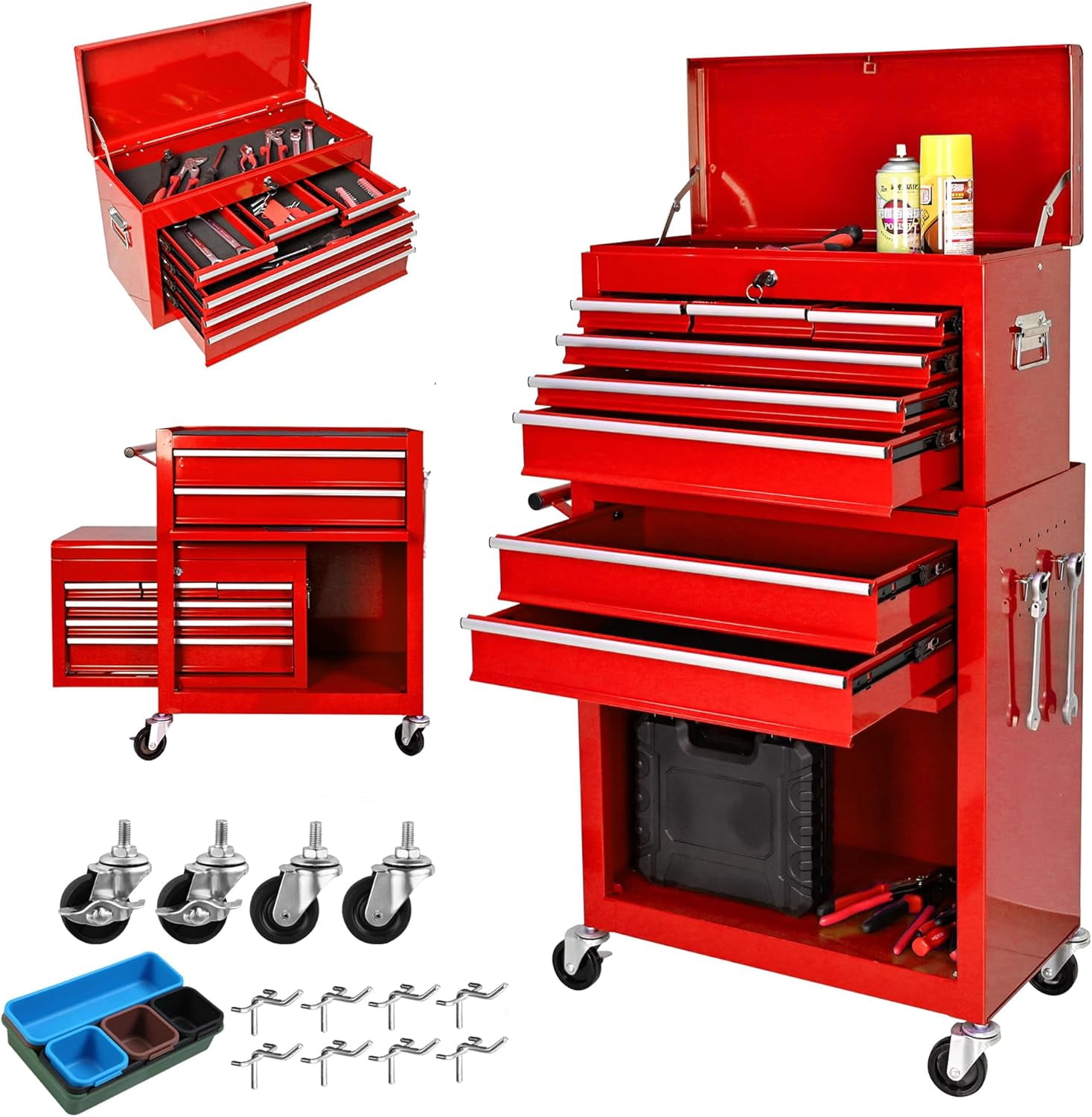 Accreate High Capacity 8-Drawer Steel Rolling Tool Box with Wheels ...