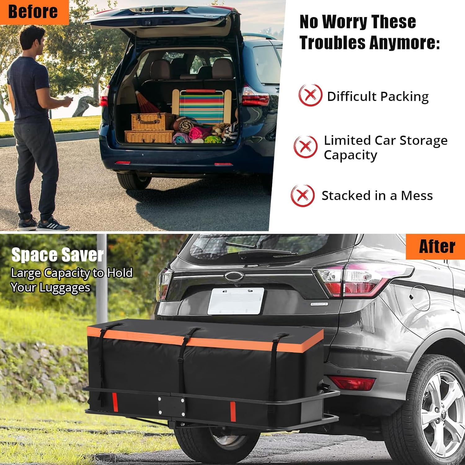 Accreate Hitch Cargo Carrier Bag 15 Cu Ft - Large Storage Space, Heavy ...