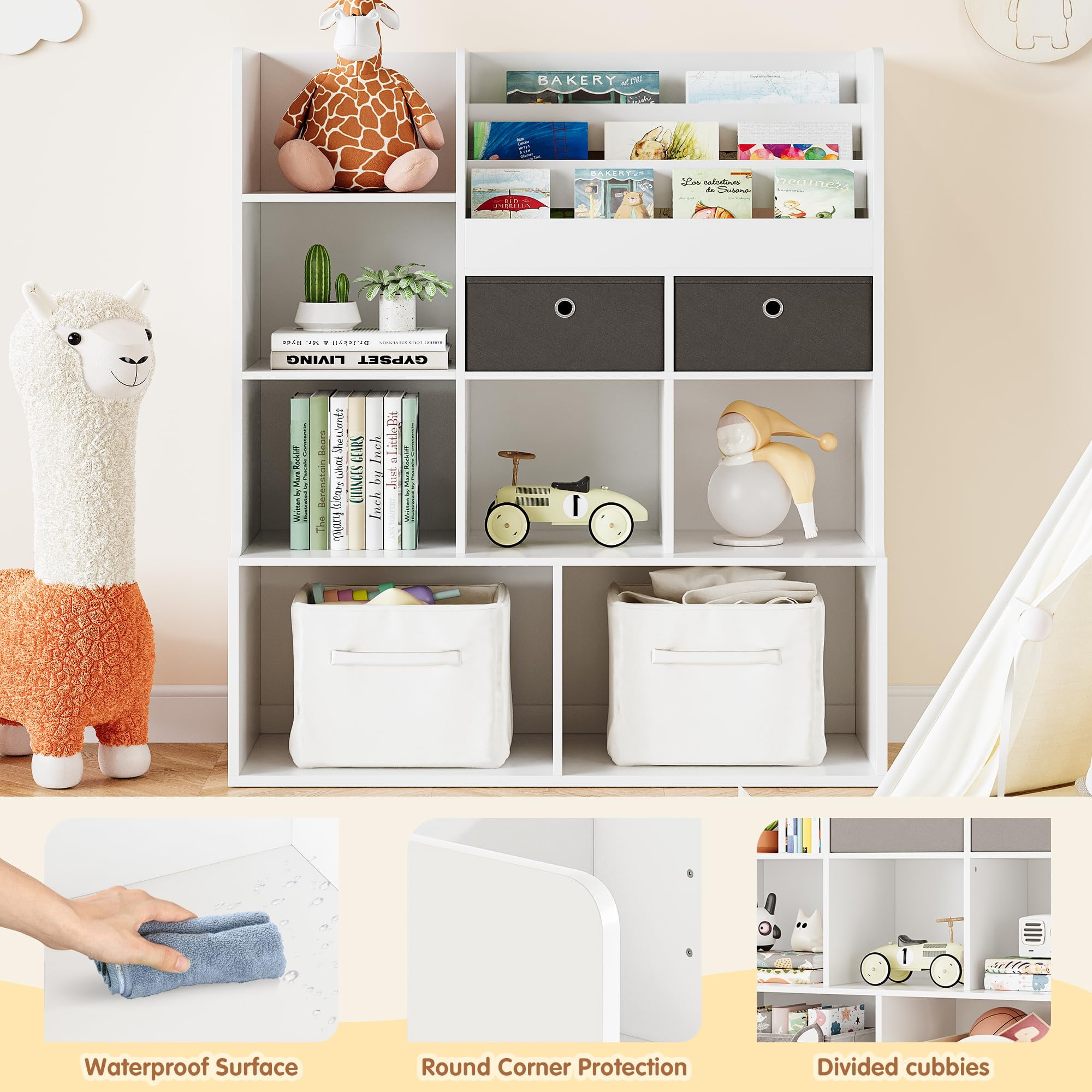 Accreate Kids Bookshelf with Drawers Modern Bookcase with Cubbies Floor ...