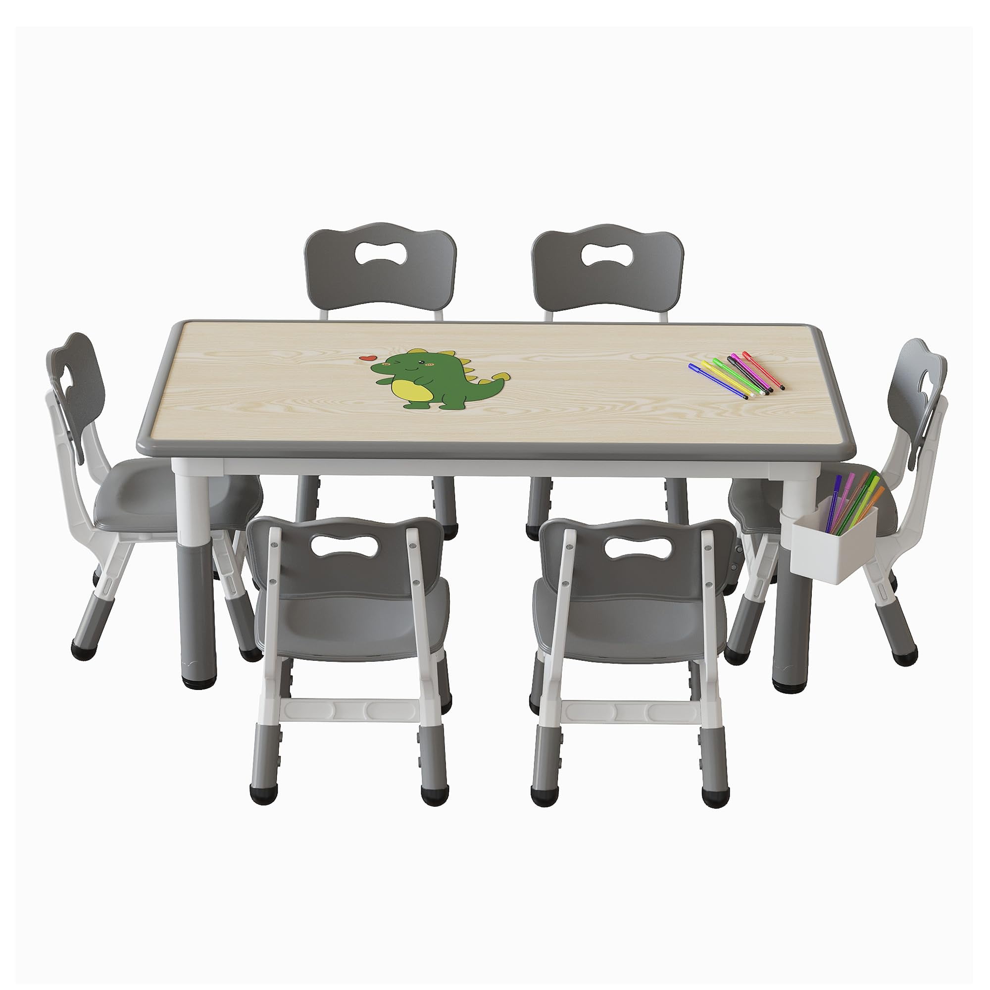 Accreate Kids Table & 6 Chairs Set with Storage Box - Height Adjustable ...