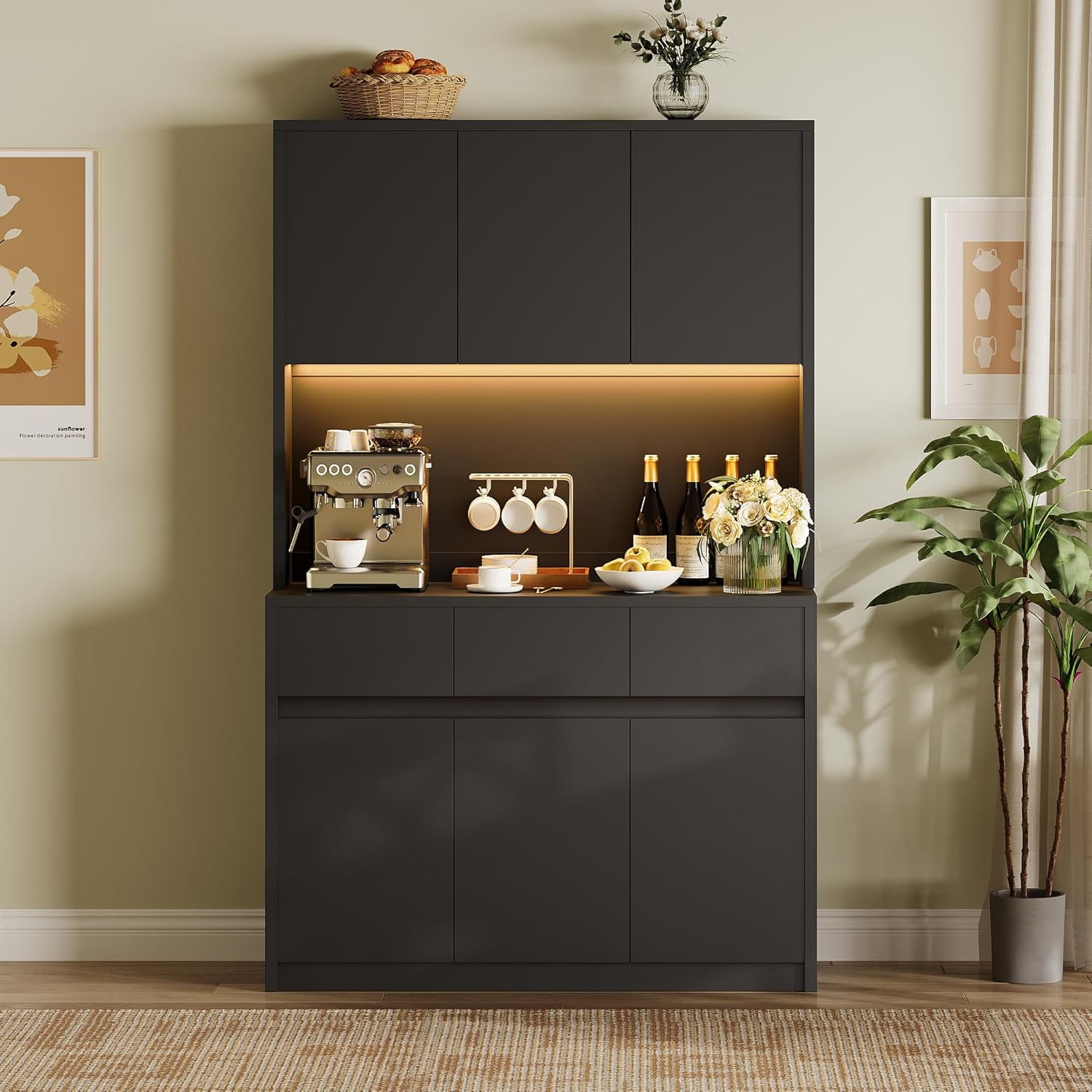 Accreate Kitchen Pantry Cabinet with Charging Station, Large Kitchen ...