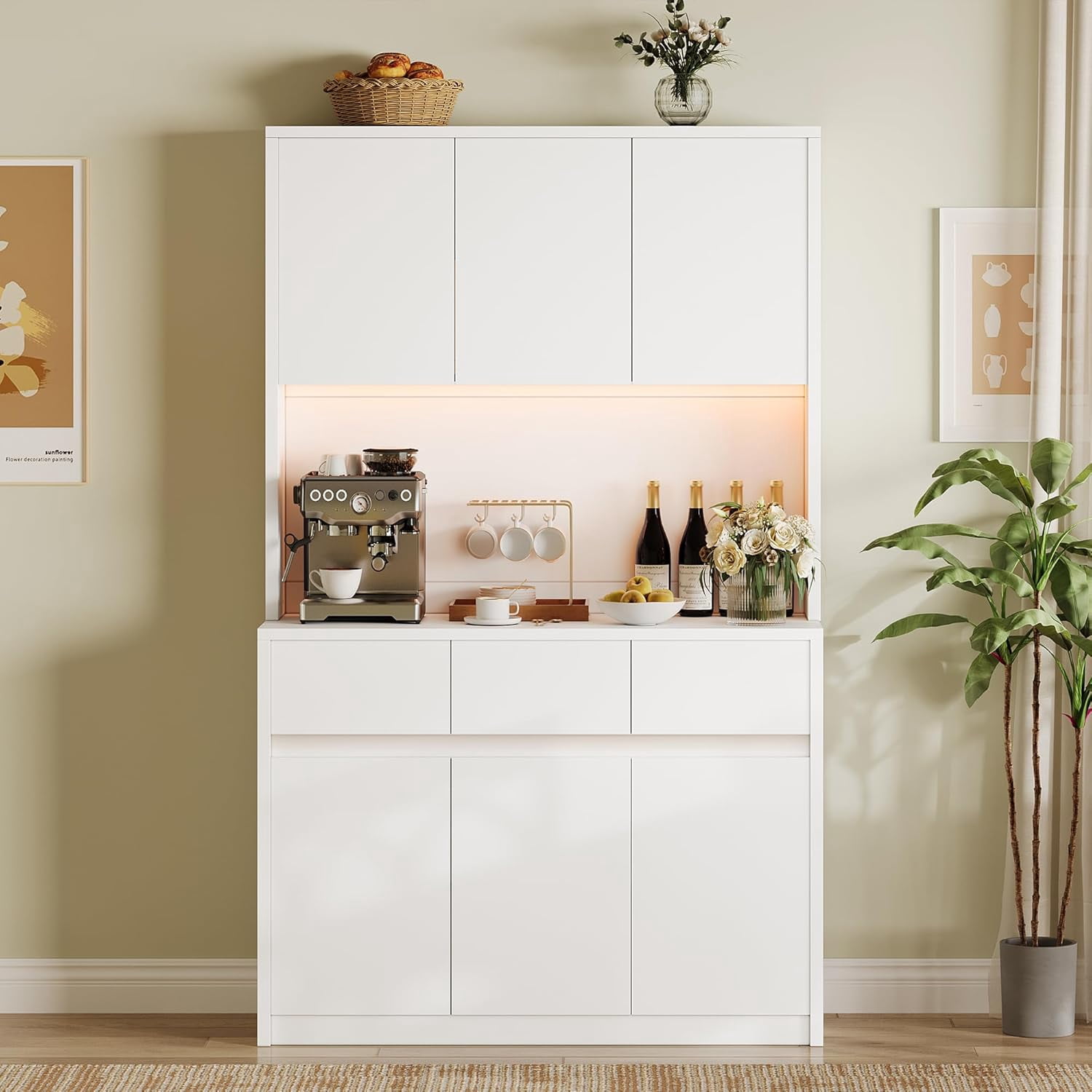 Accreate Kitchen Pantry Cabinet with Charging Station, Large Kitchen ...