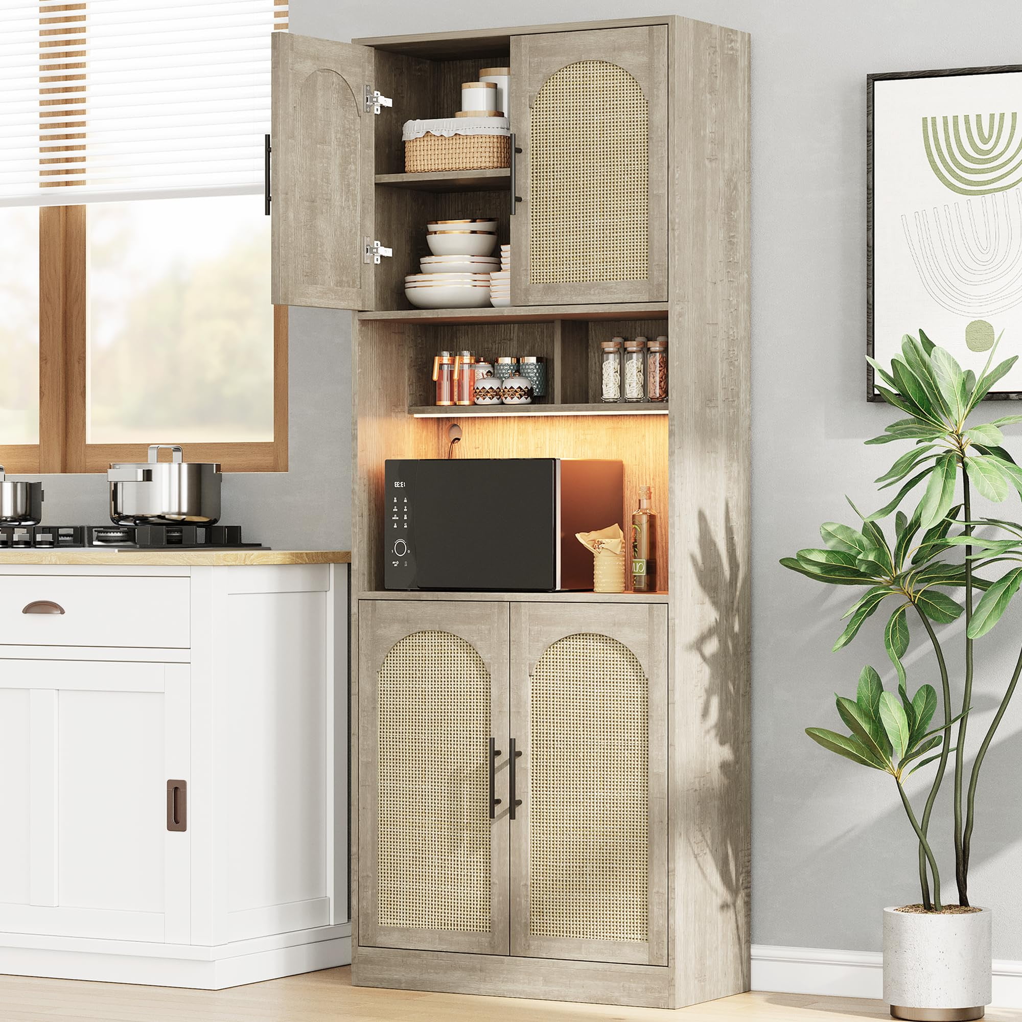 Accreate Kitchen Pantry Cabinet with RGB Light, Tall Kitchen Hutch Bar ...