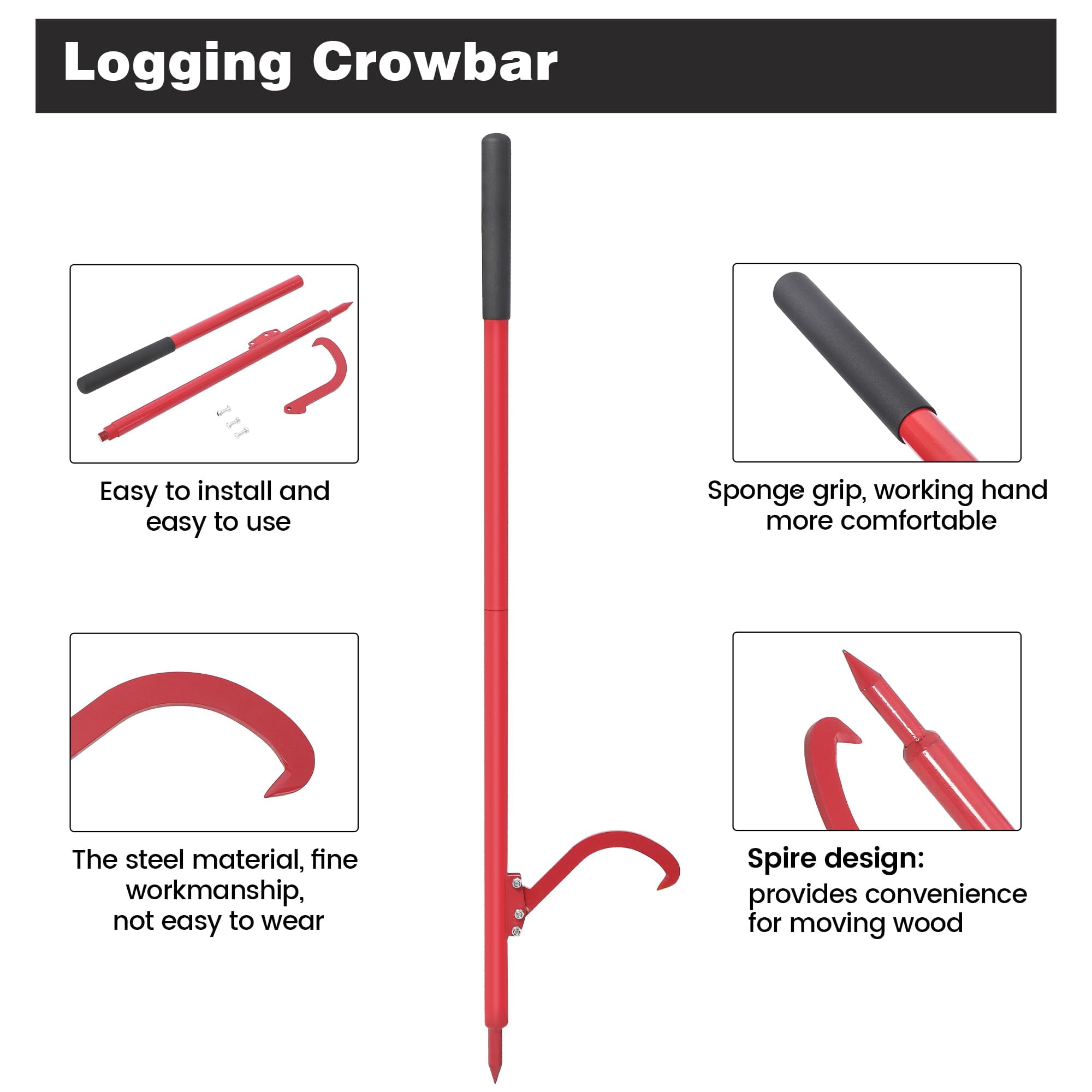 Accreate Log Peavey 61" Handle Logger Peavey Tool, Hook Log Roller Tool ...
