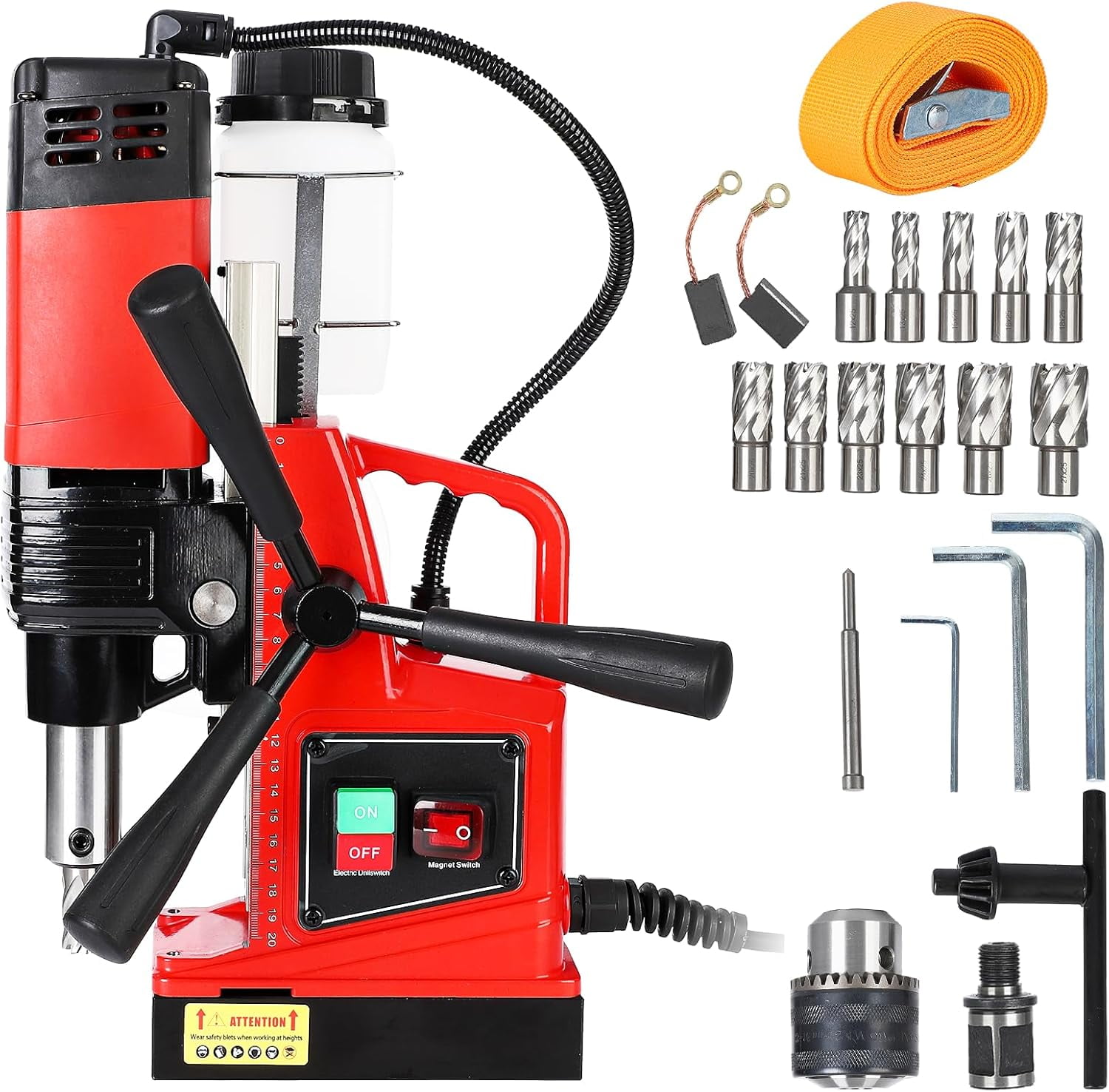 Accreate Magnetic Drill Press - 1100W, 1.6" Boring Diameter, with 11Pcs ...