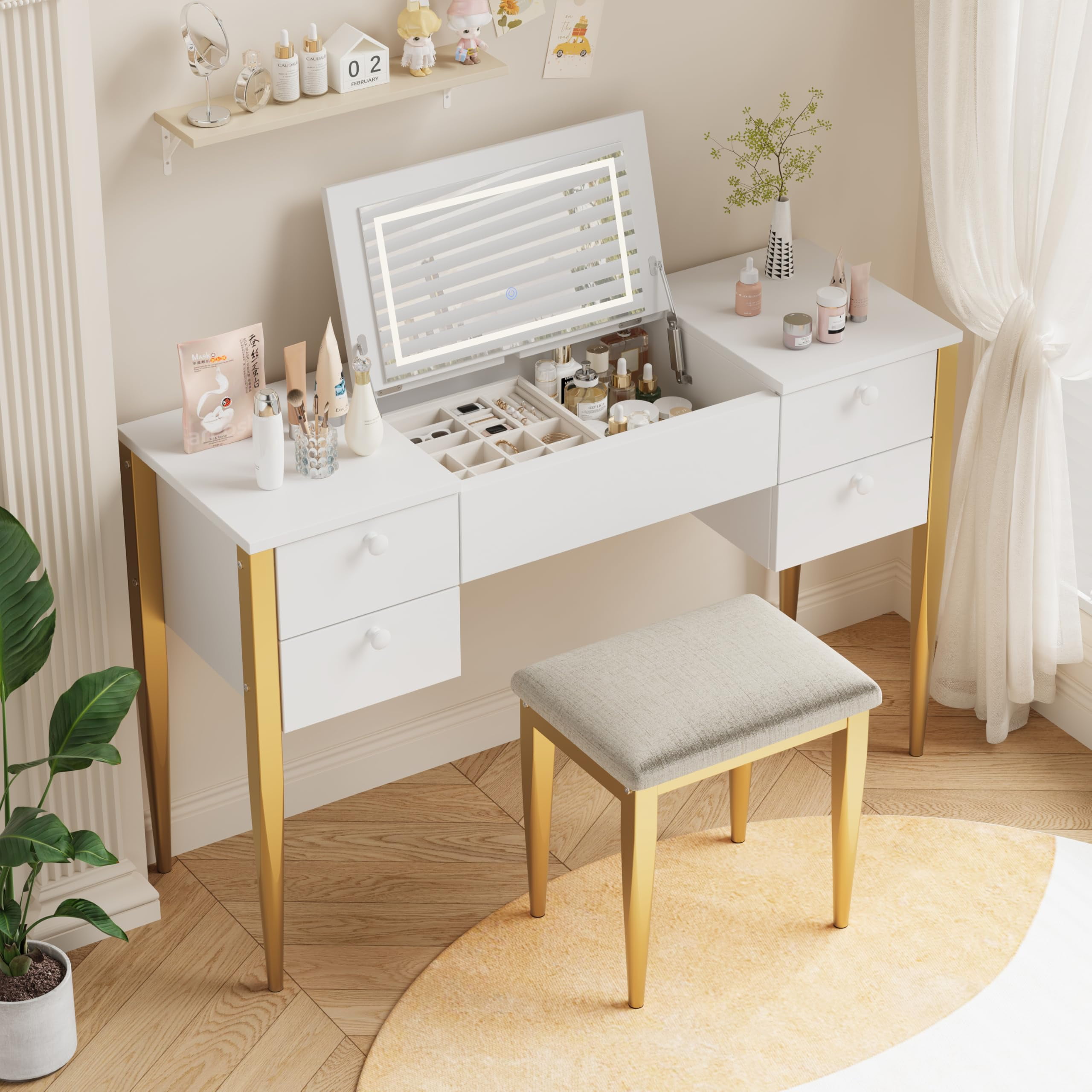 Accreate Makeup Vanity Desk with Mirror and Lights, 3 in 1 Make Up ...