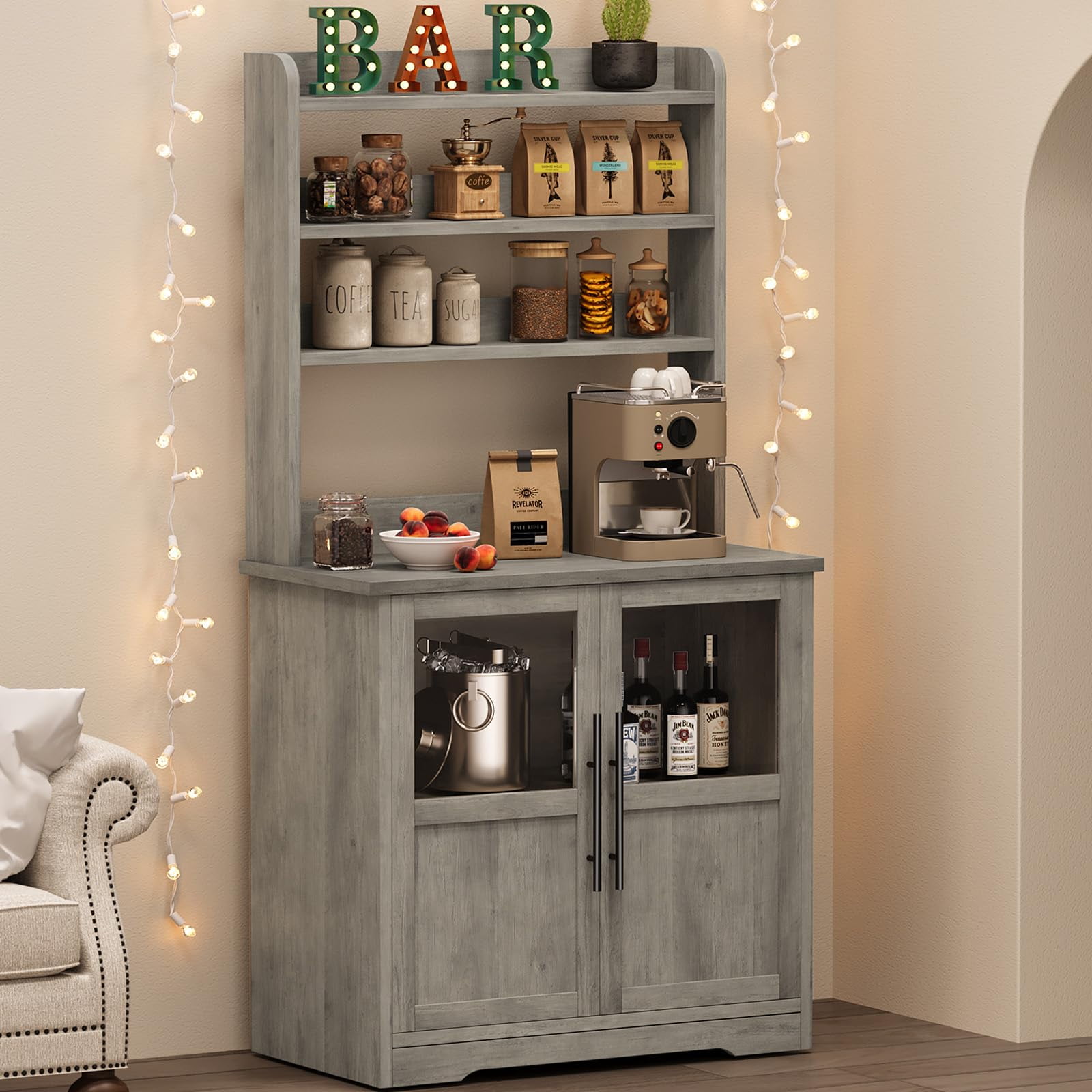 Accreate Microwave Stand Bakers Rack, Farmhouse Bakers Rack With Power ...