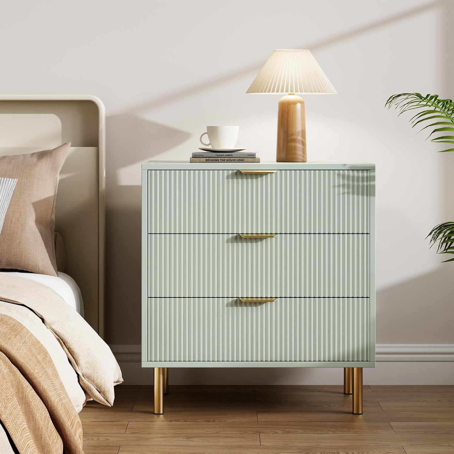 Accreate Modern Green 3 Drawer Dresser – Stylish Wood Chest with Gold ...