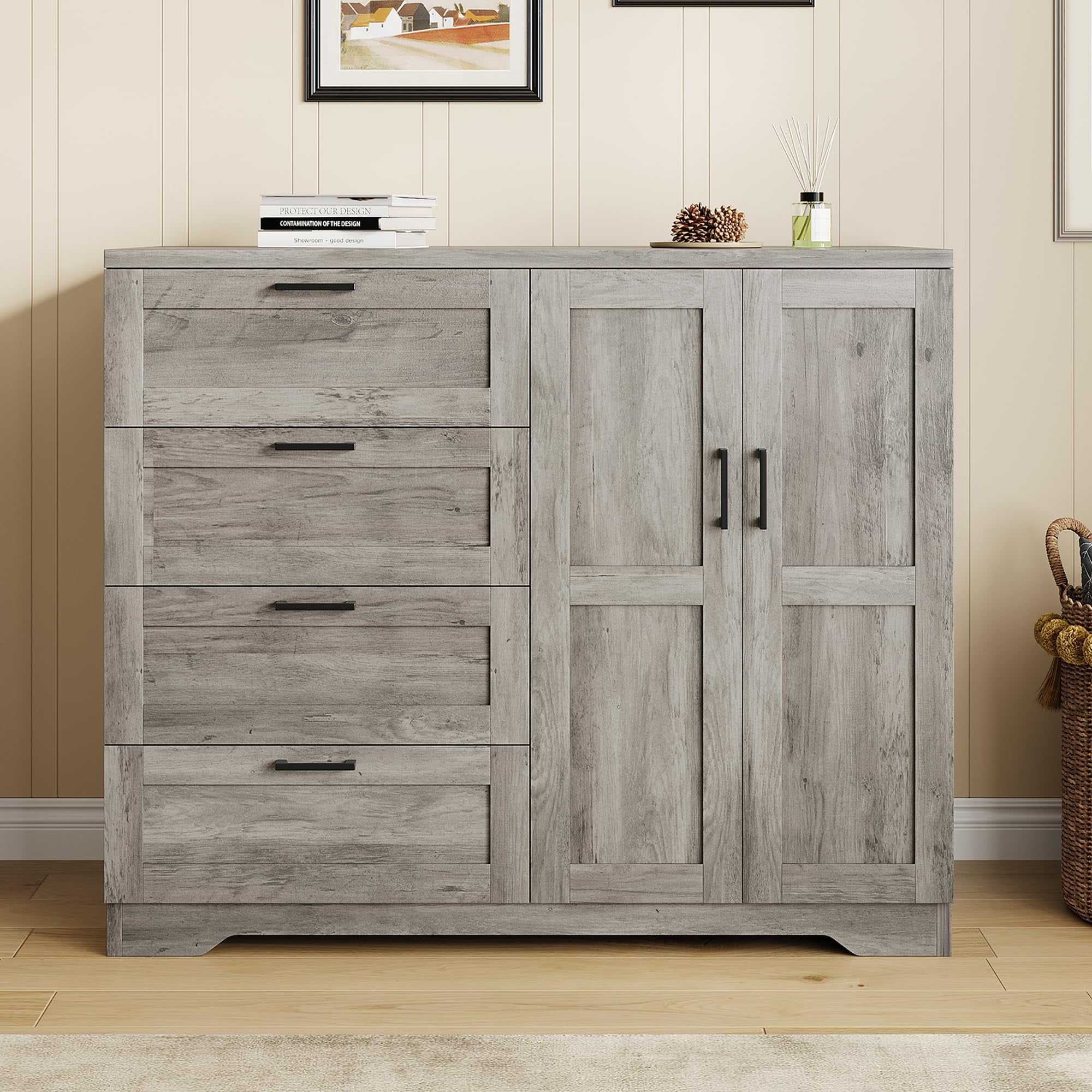 Accreate Multifunctional Wooden Dresser for Bedroom, 43.3'' H 2 Door ...