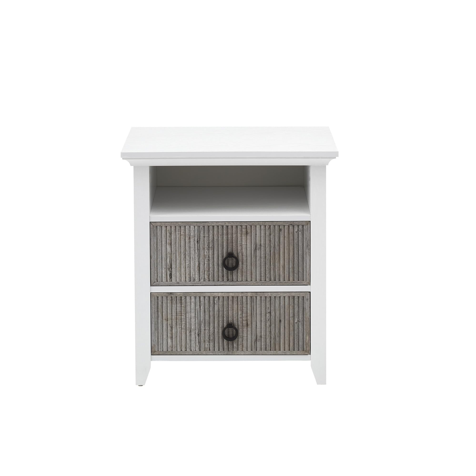 Accreate Nightstand with 2 Drawers and Open Shelf, Ripple Pattern ...