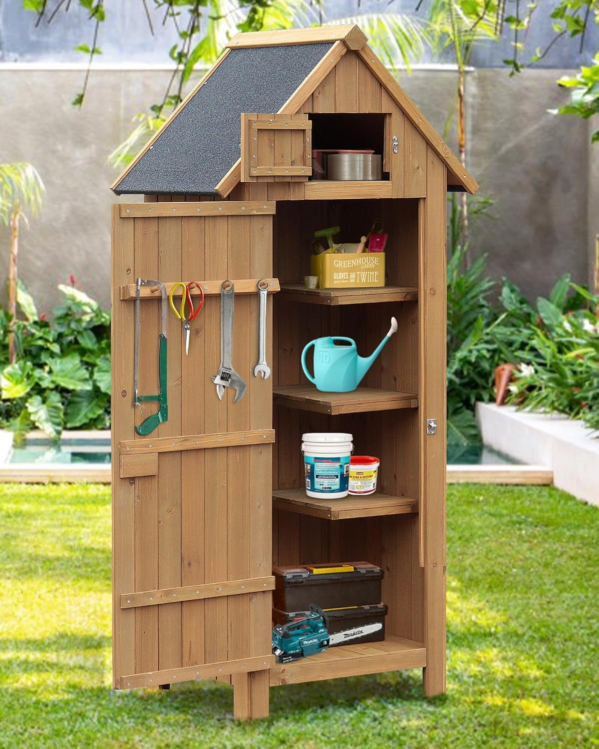 Accreate Outdoor Wooden Storage Cabinet - 22.6"x18.2"x63.6" Wooden ...