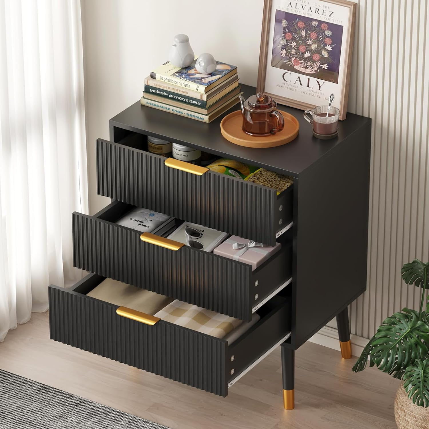 Accreate Polished Metal 3 Drawer Dresser with Metal Handles and Legs ...