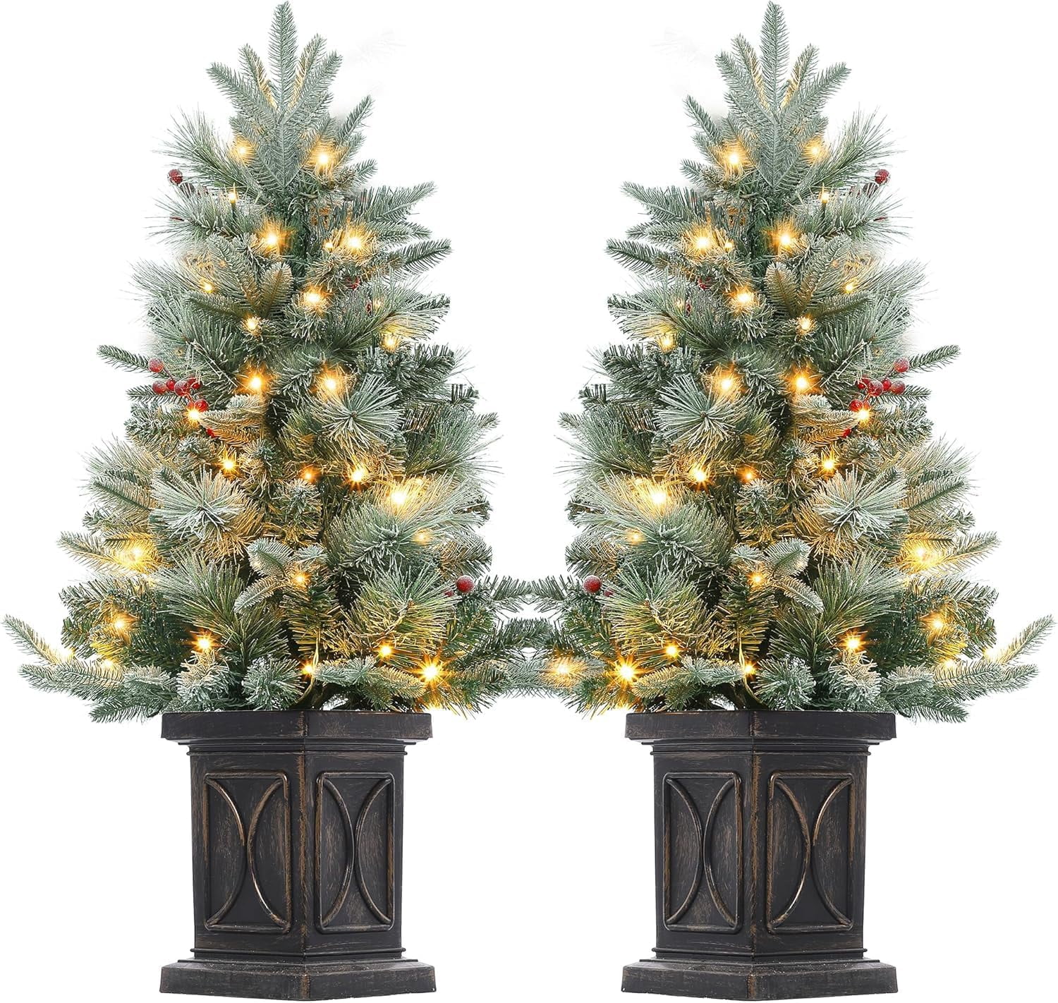 Accreate Pre-Lit 3 Ft Artificial Christmas Tree – 78 Warm LED Lights, Brown Vintage Base ...