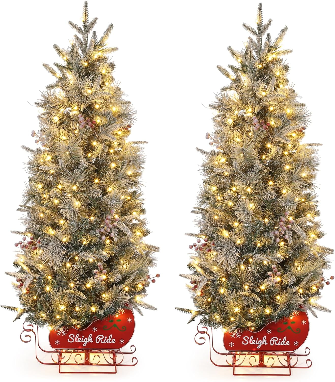 Accreate Pre-Lit 4.5FT Christmas Tree with 200 LED Lights, 12 Red ...